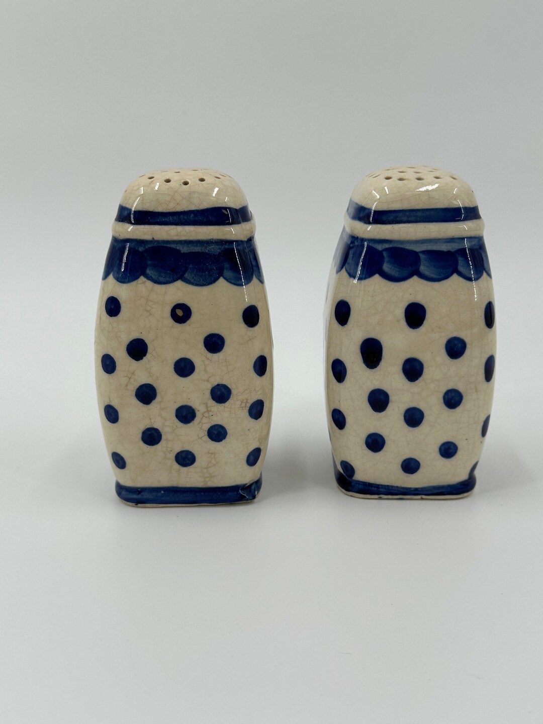 Vintage Stained and Crazed Polka Dot Salt and Pepper Shakers - Etsy