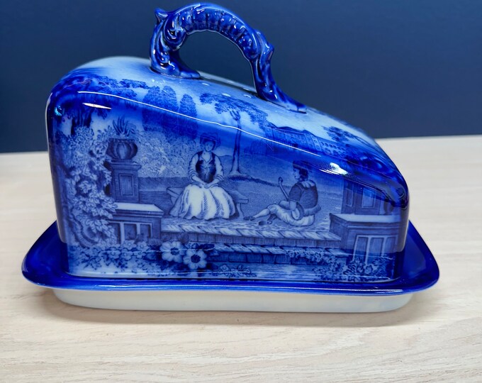 Antique Flow Blue Ironstone Covered Cheese Dish Staffordshire England ...