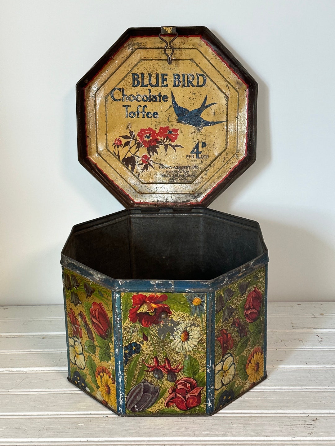 Antique Blue Bird Tin With Floral Design chocolate Toffee - Etsy