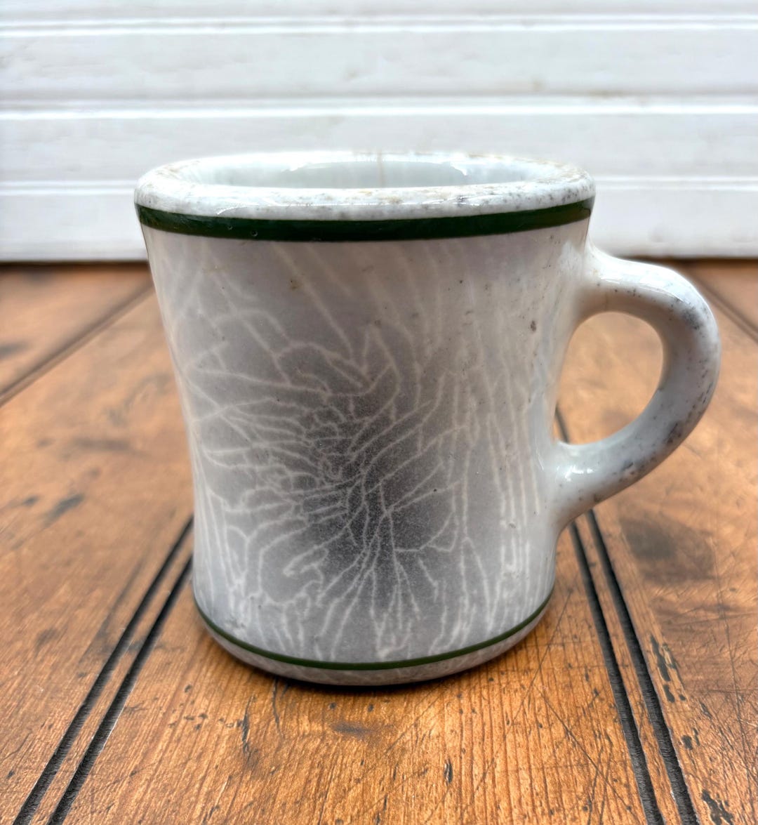 Vintage Ironstone Mug. Stained and Crazed With Green Stripe. - Etsy
