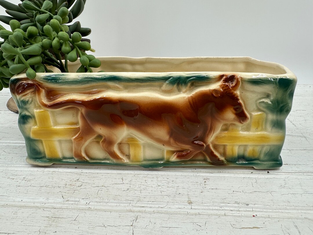 Vintage Rectangular Planter With Bull / Cow - Etsy