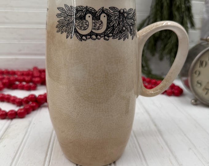 Vintage Stained and Crazed Pitcher With Birds - Etsy