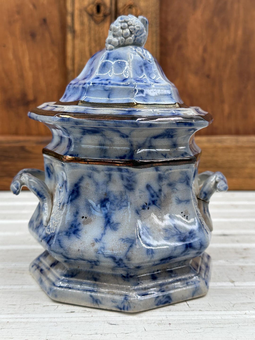 Antique Flow Blue Sugar Pot. Stained and Crazed - Etsy