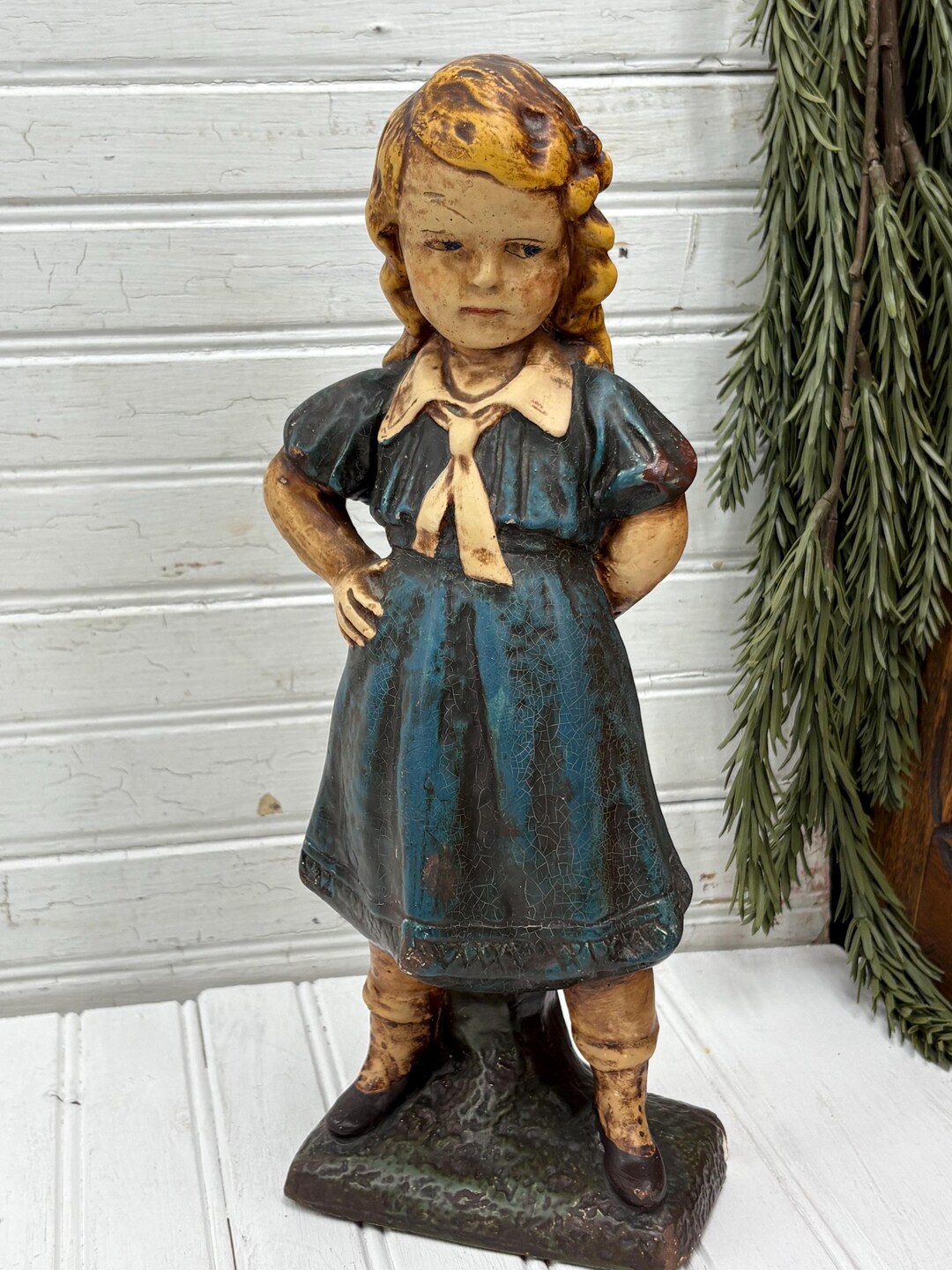 Vintage Plaster Girl Figurine / Doorstop - Etsy