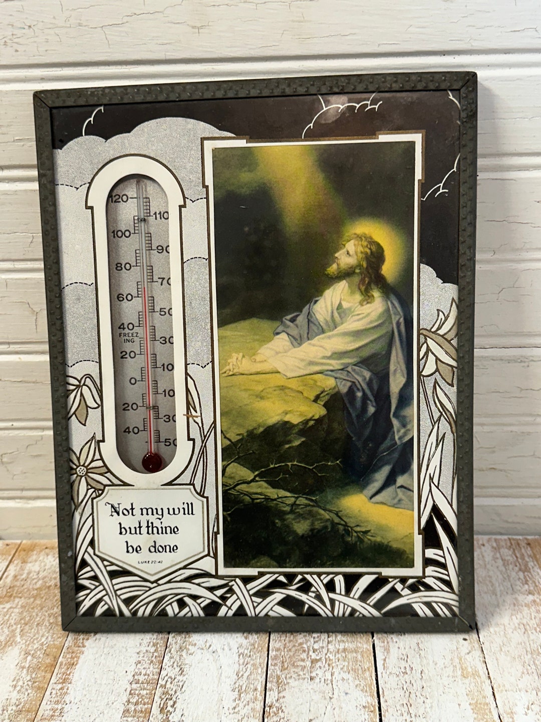 Vintage Jesus Print With Thermometer - Etsy