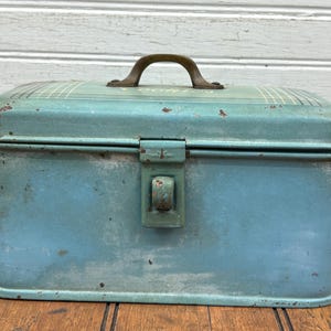 Vintage Cookie Tin. Teal German Tin Box - Etsy