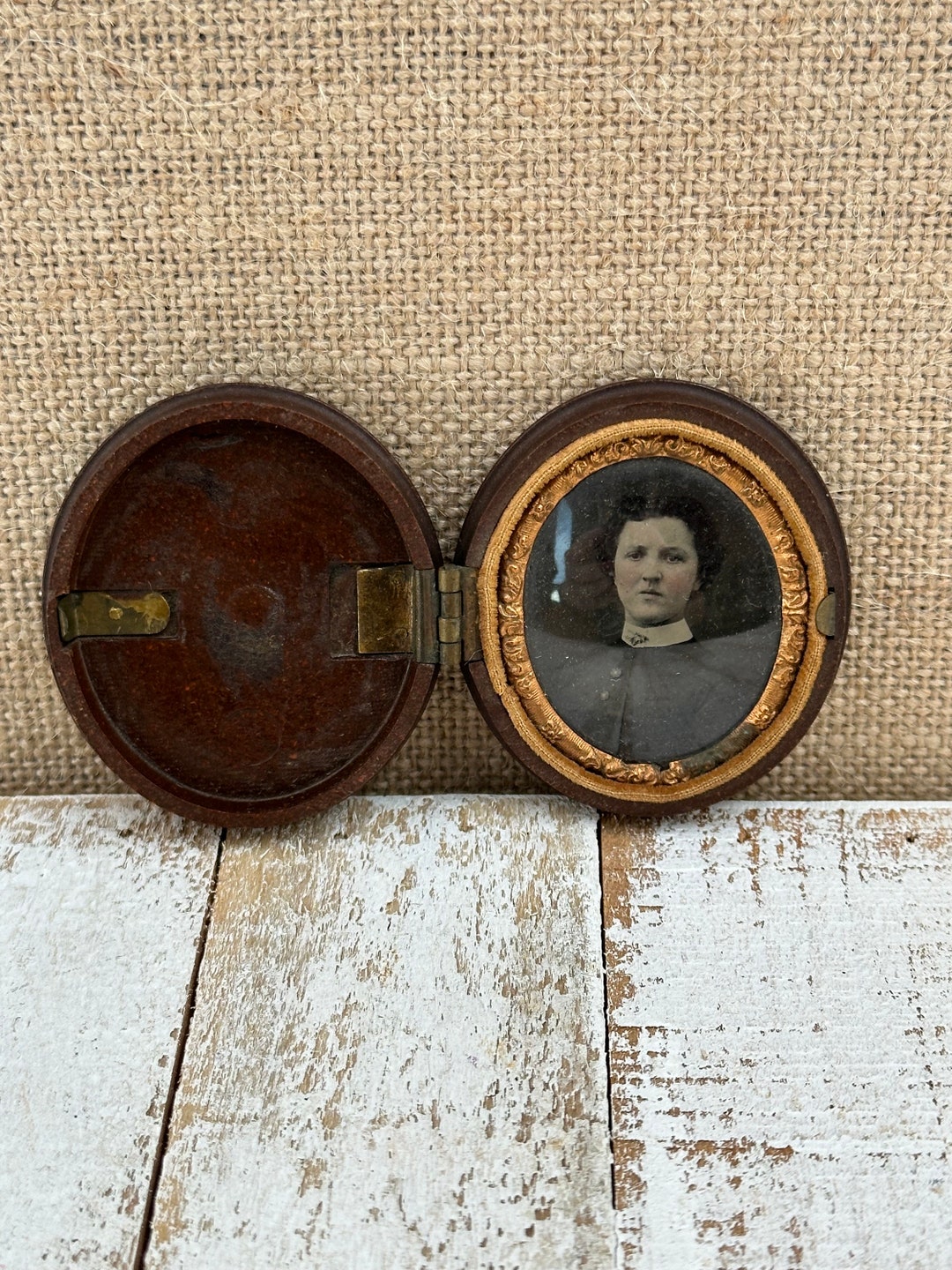 Antique Photo Daguerreotype Case Oval 1856 - Etsy