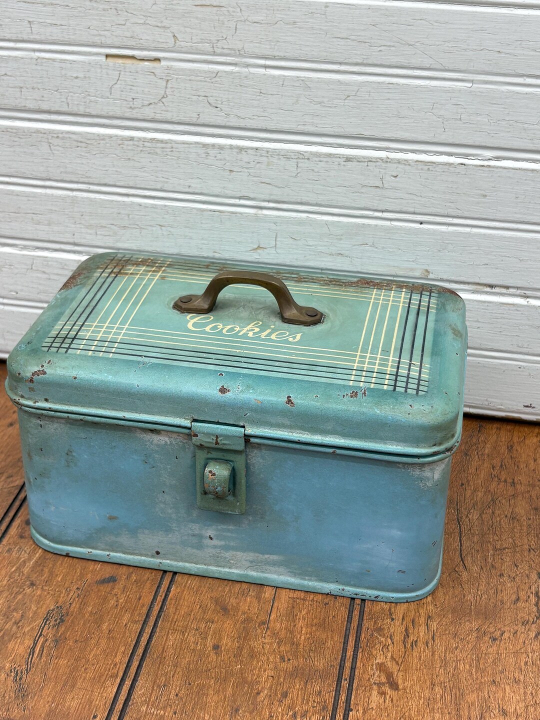 Vintage Cookie Tin. Teal German Tin Box - Etsy