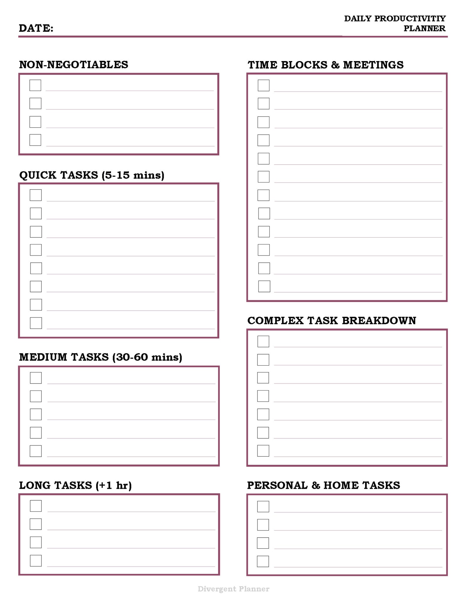 Daily Productivity Planner (digital & Printable PDF) - Etsy