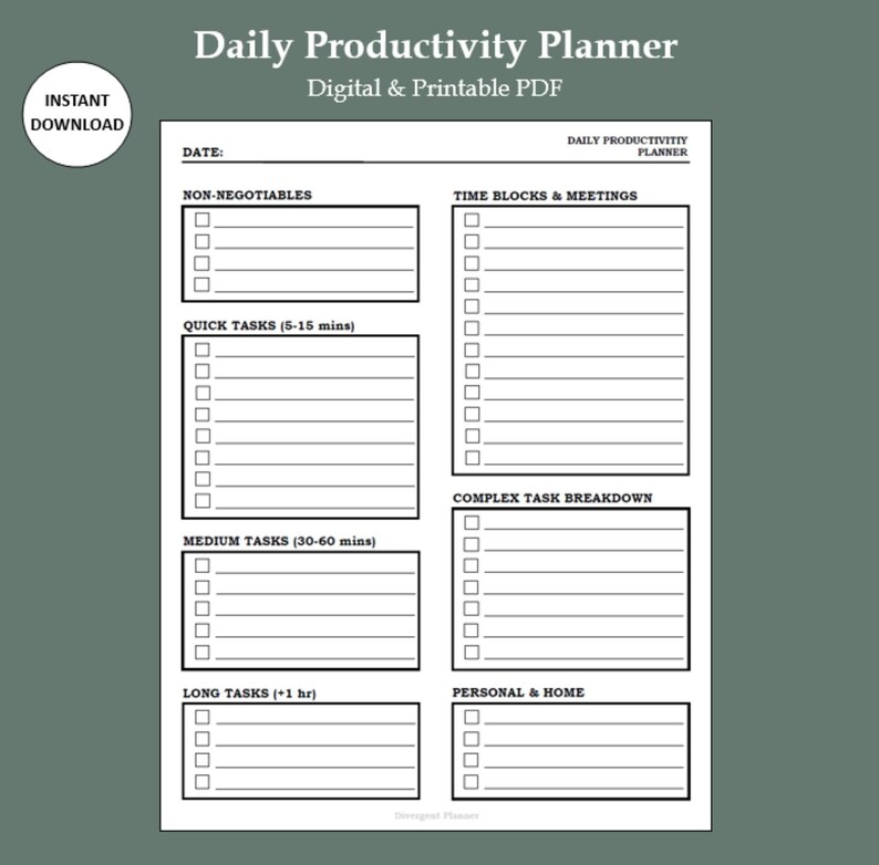 Daily Productivity Planner (digital & Printable PDF) - Etsy