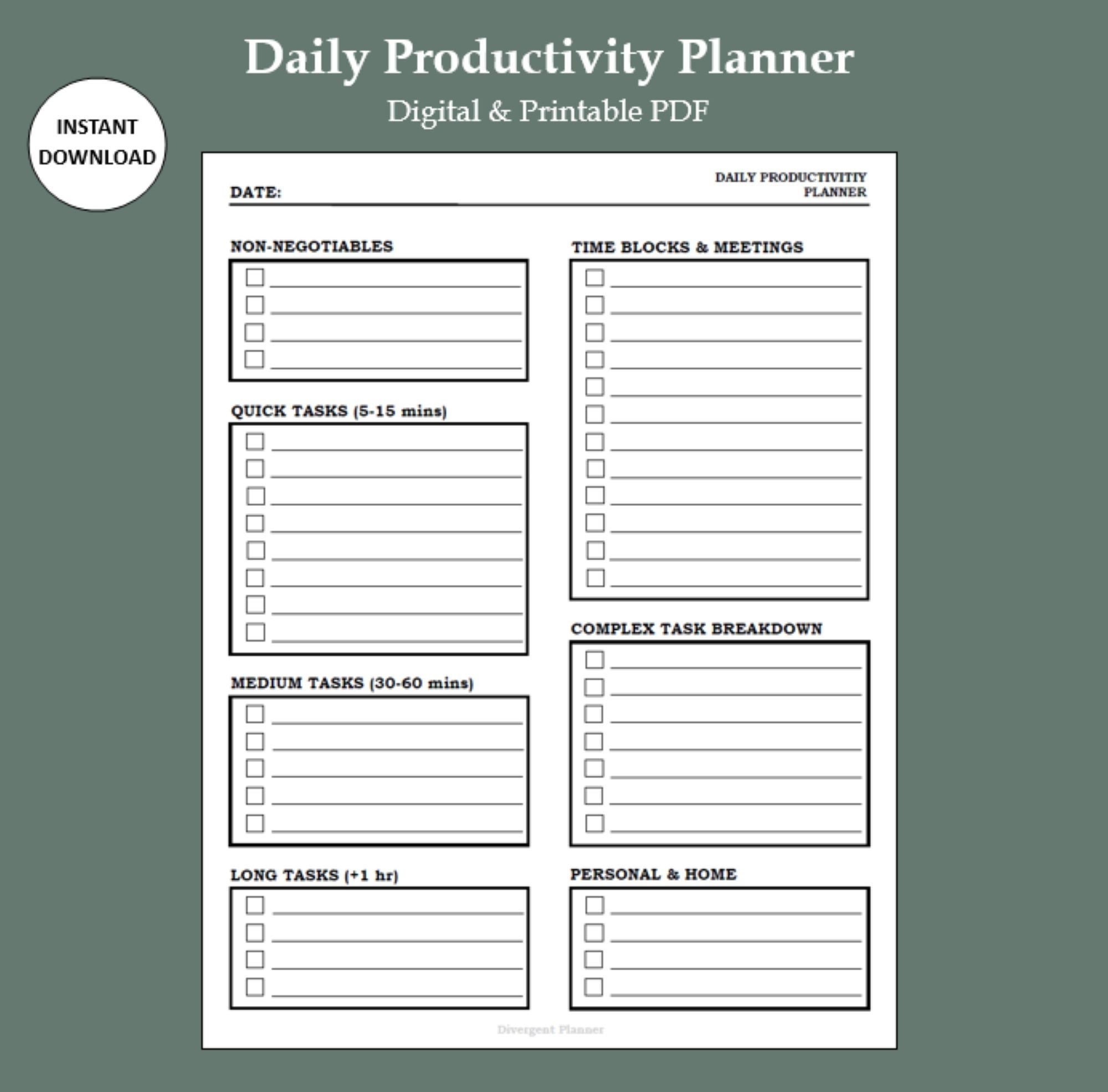 Daily Productivity Planner (digital & Printable PDF) - Etsy