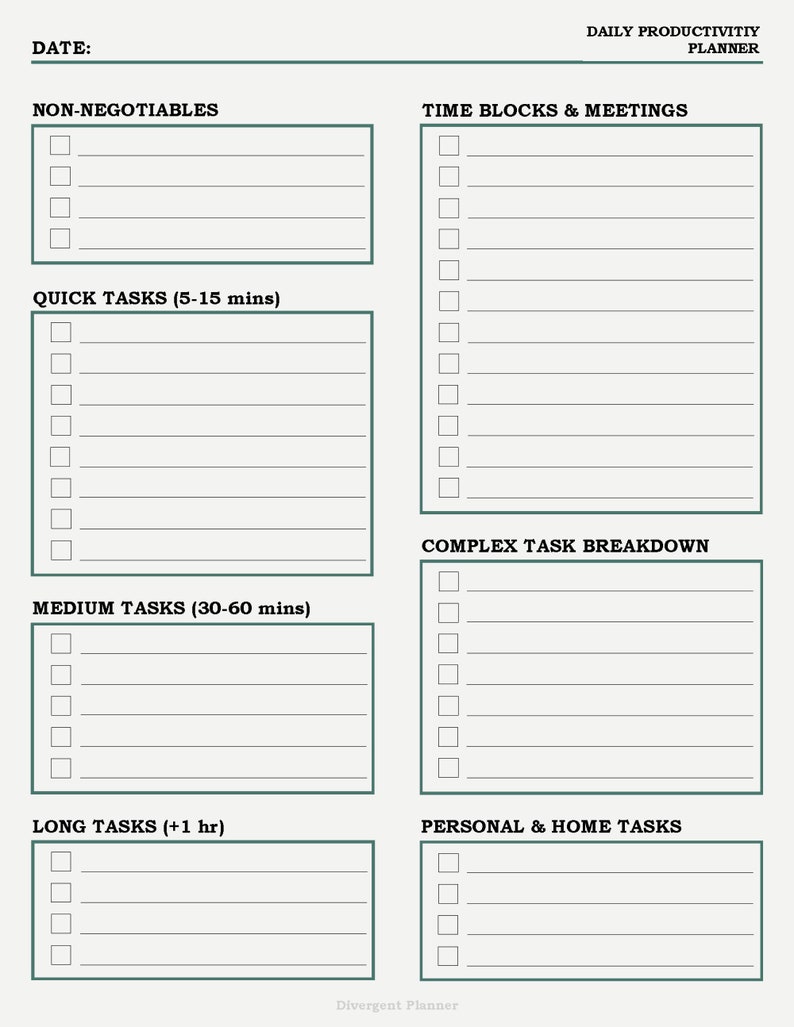 Daily Productivity Planner (digital & Printable PDF) - Etsy