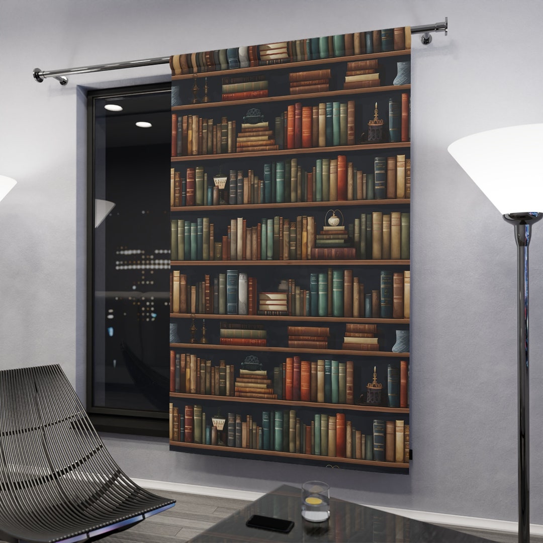 Literary Panes Bookshelf Window Curtains | Novel Design | Home Library ...