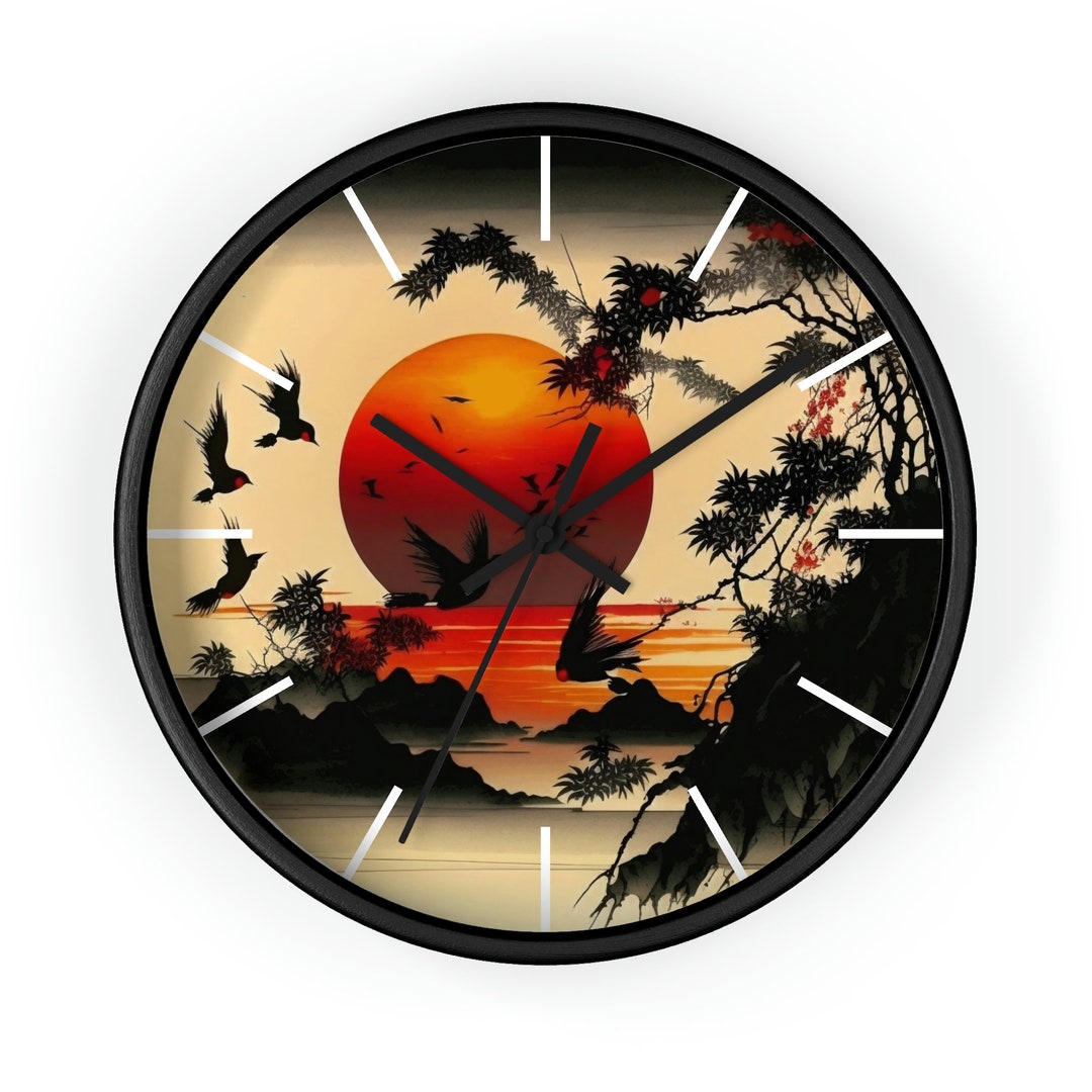 Oriental Sunset Clock | Asian-inspired Design | Unique Wall Clock for ...