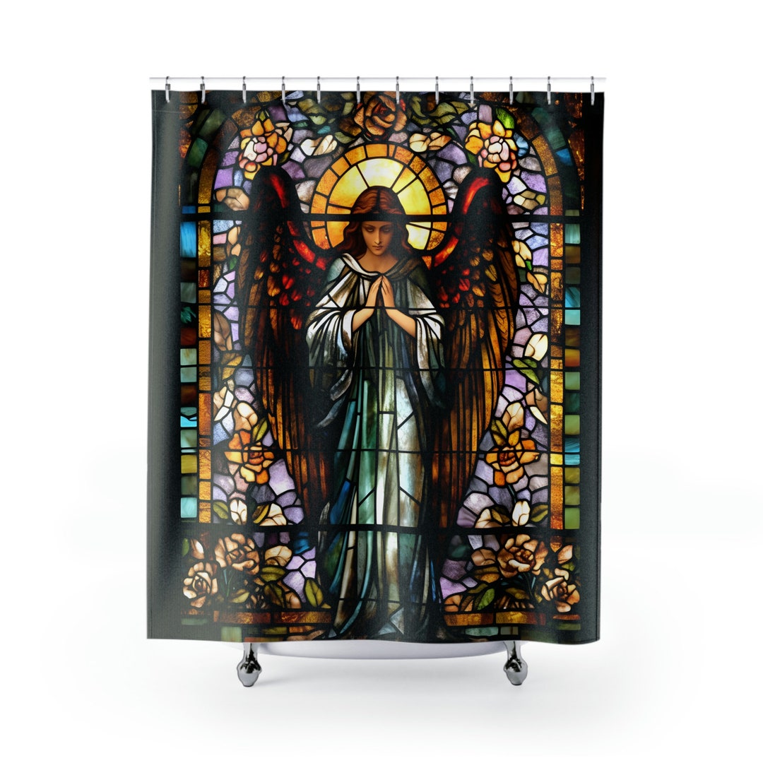 Stained Glass Angel Shower Curtain: Elegant Spiritual Fabric - Etsy