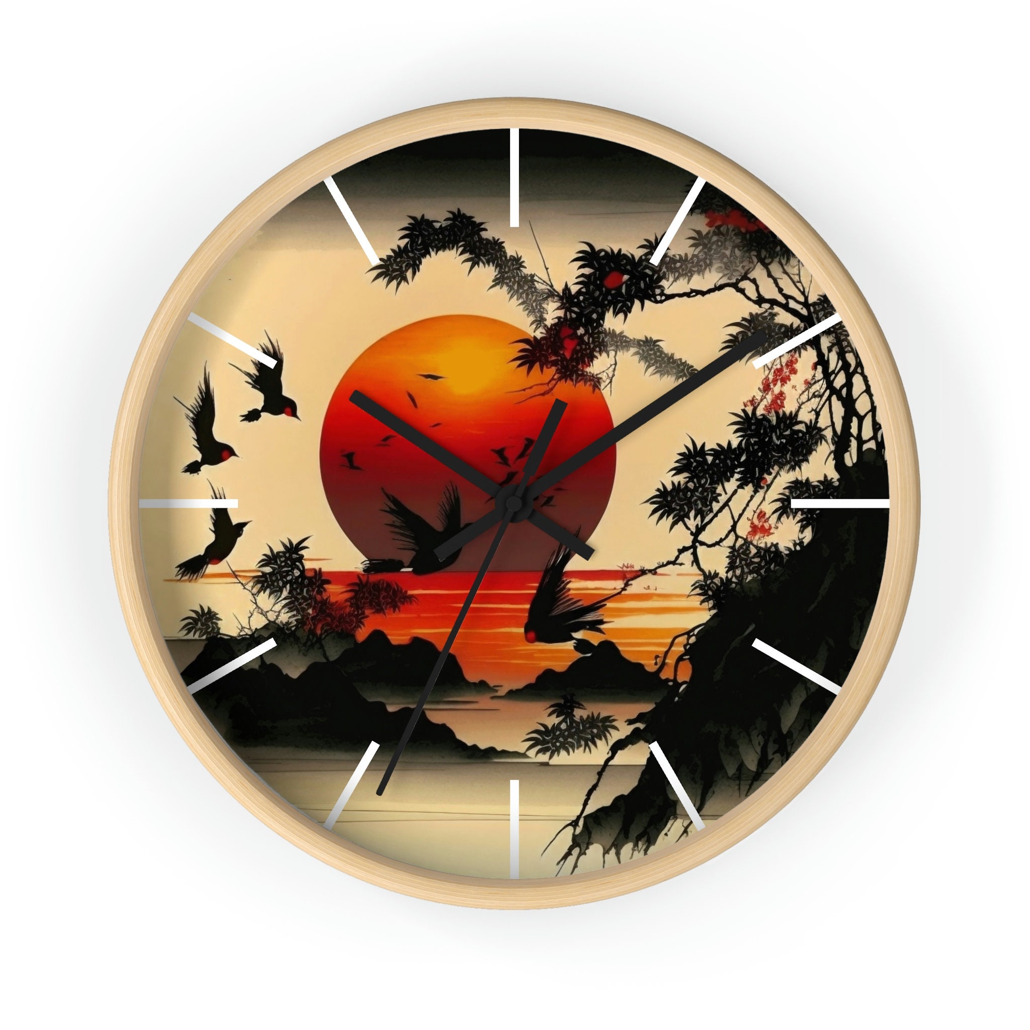 Oriental Sunset Clock Asian-inspired Design Unique Wall Clock for Home ...