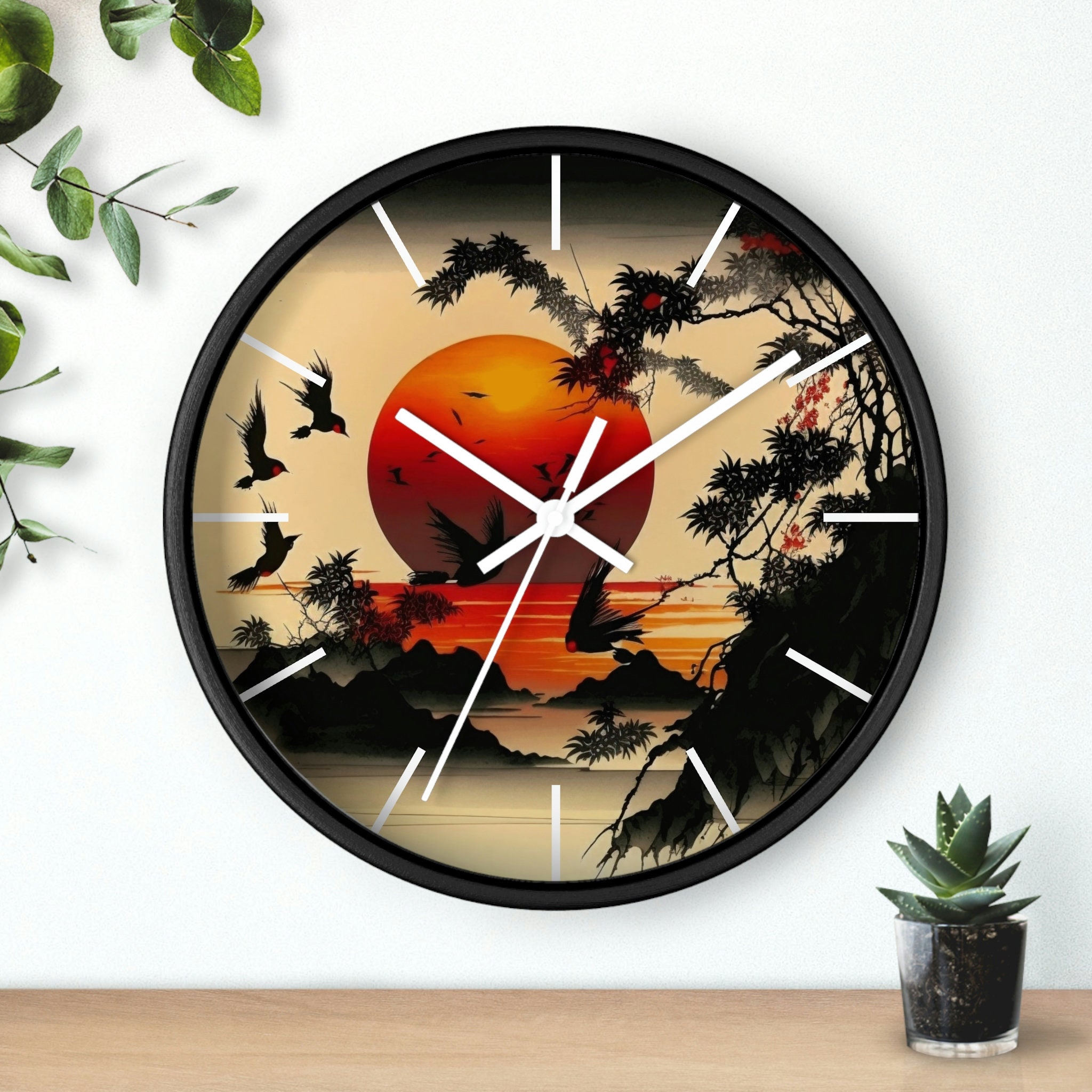 Oriental Sunset Clock Asian-inspired Design Unique Wall Clock for Home ...