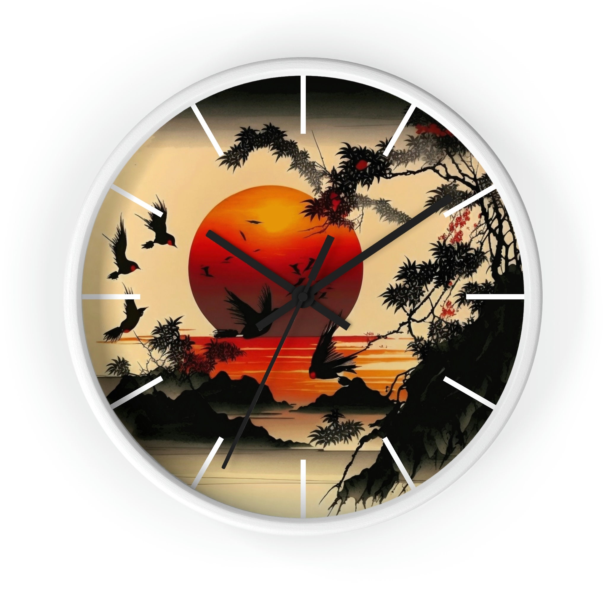 Oriental Sunset Clock Asian-inspired Design Unique Wall Clock for Home Decor Perfect Gift for ...