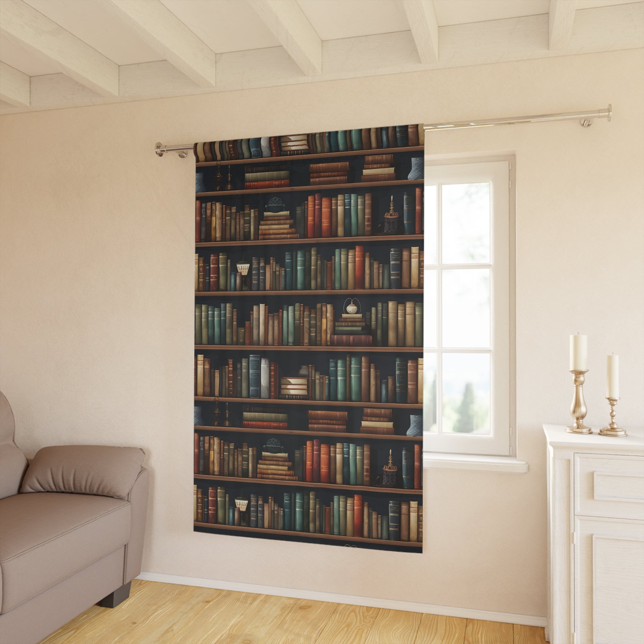 Literary Panes Bookshelf Window Curtains Novel Design Home Library ...