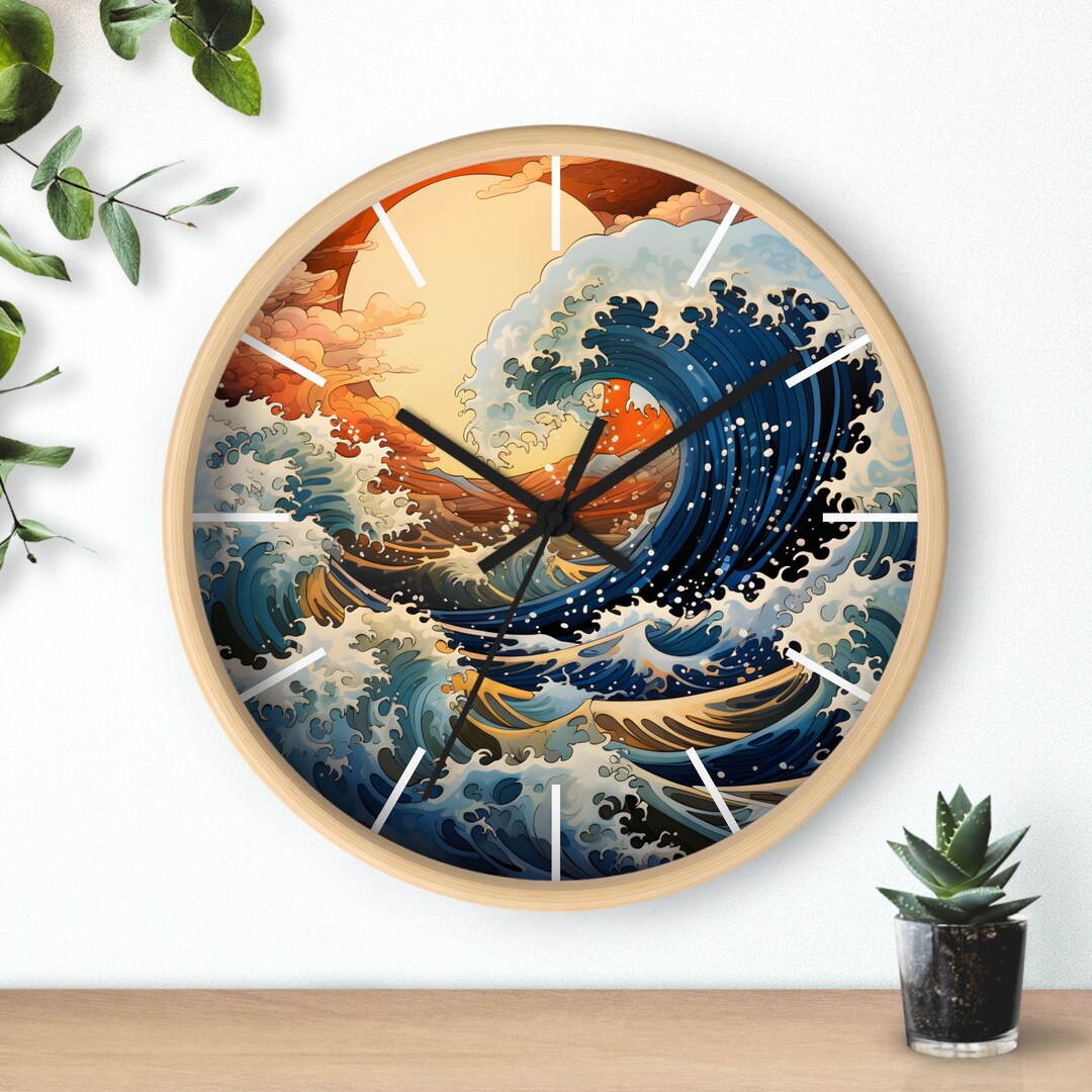 Timeless Wave: 'the Great Wave off Kanagawa' Sunset Clock | Unique Wall ...