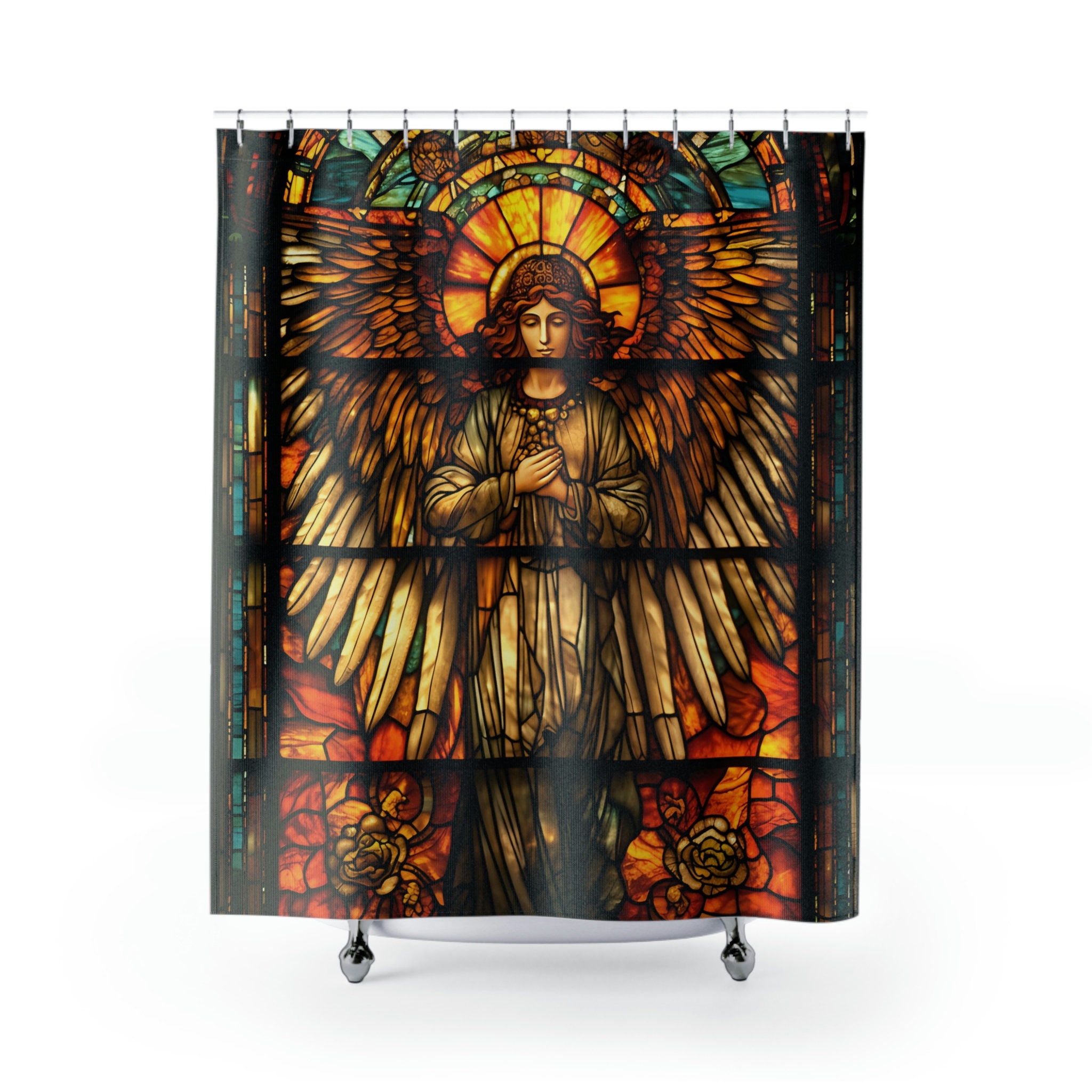 Stained Glass Angel Shower Curtain: Elegant Spiritual Fabric - Etsy