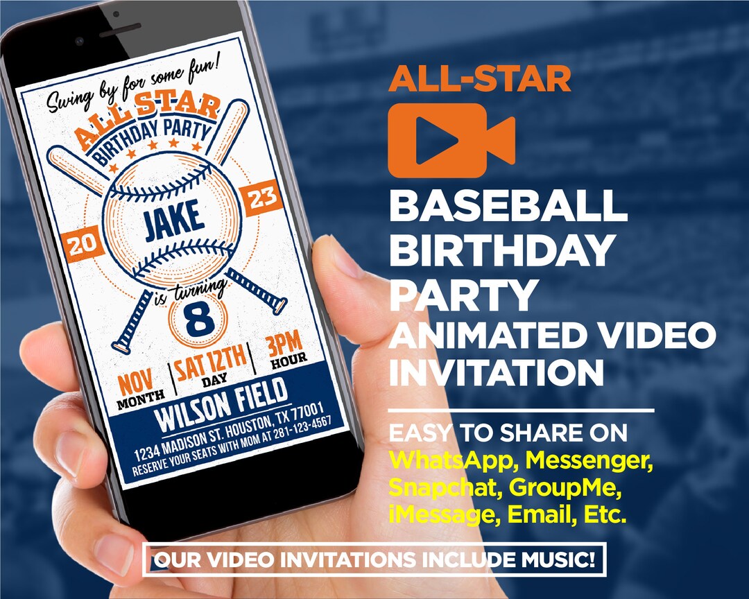 Houston Astros Birthday Party Animated Video Invite All-star Navy ...