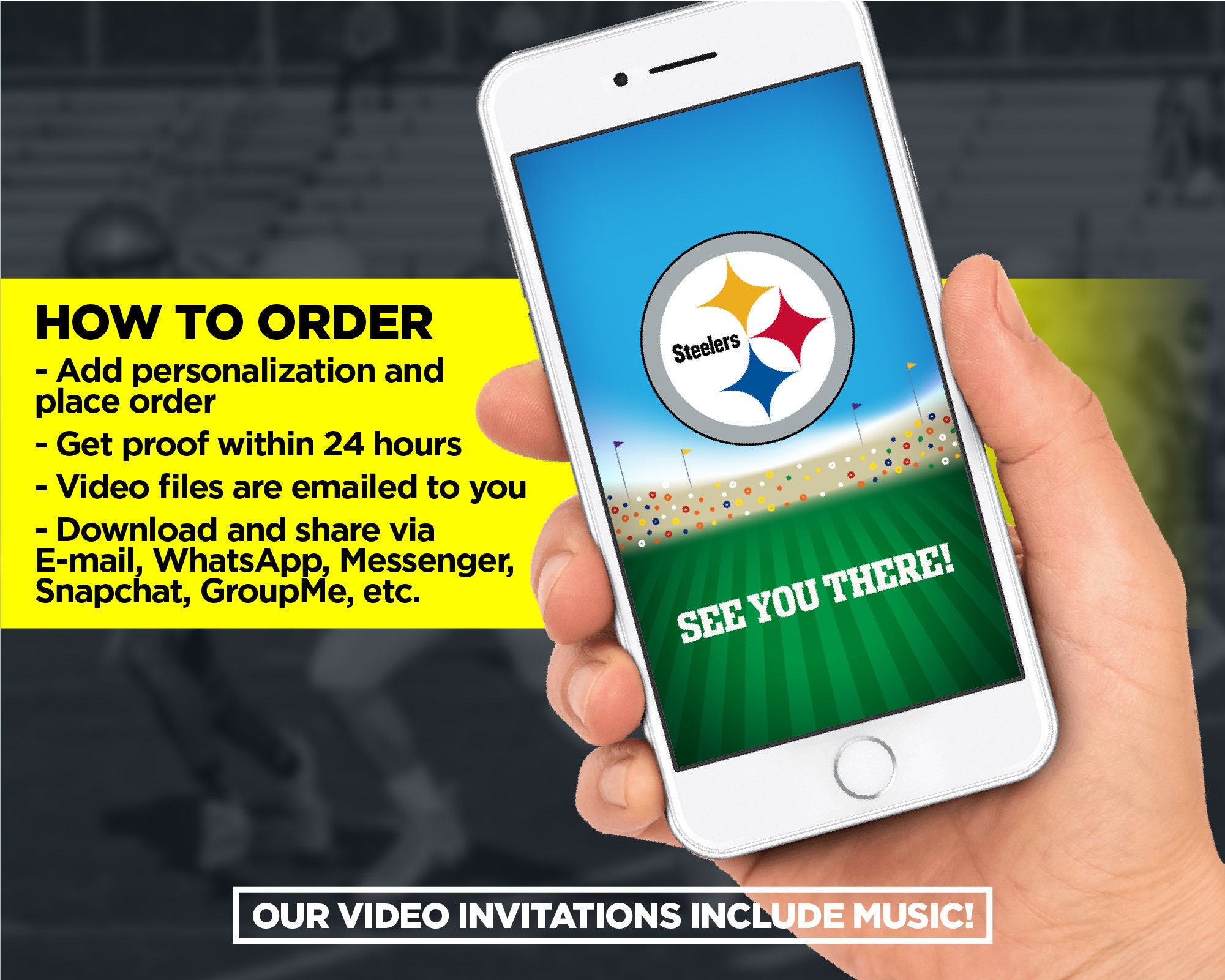 Pittsburgh Steelers Birthday Party Animated Video Invitation Gold ...