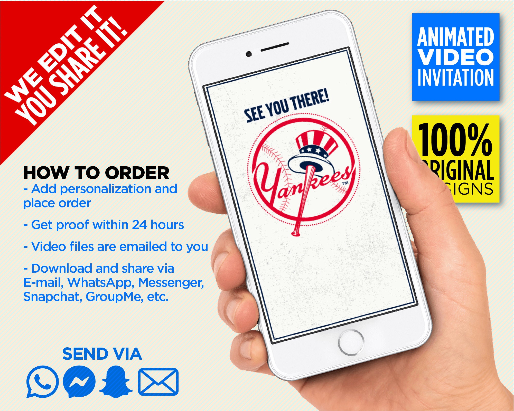 New York Yankees Birthday Party Animated Video Invite All-star Baseball ...