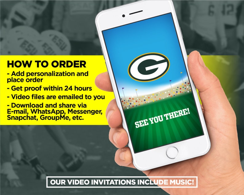 Green Bay Packers Birthday Party Animated Video Invitation Dark Green ...