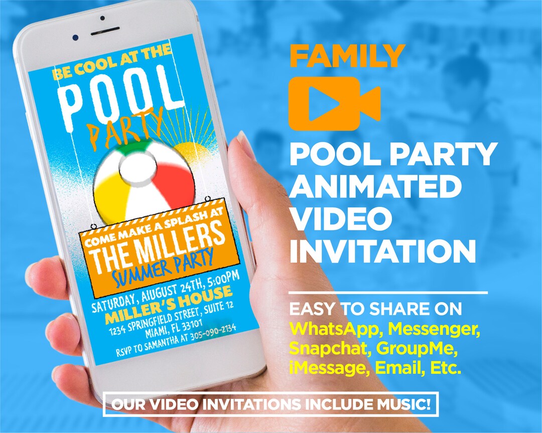 Family Pool Party Animated Video Invitation Family Reunion Summer Fun ...