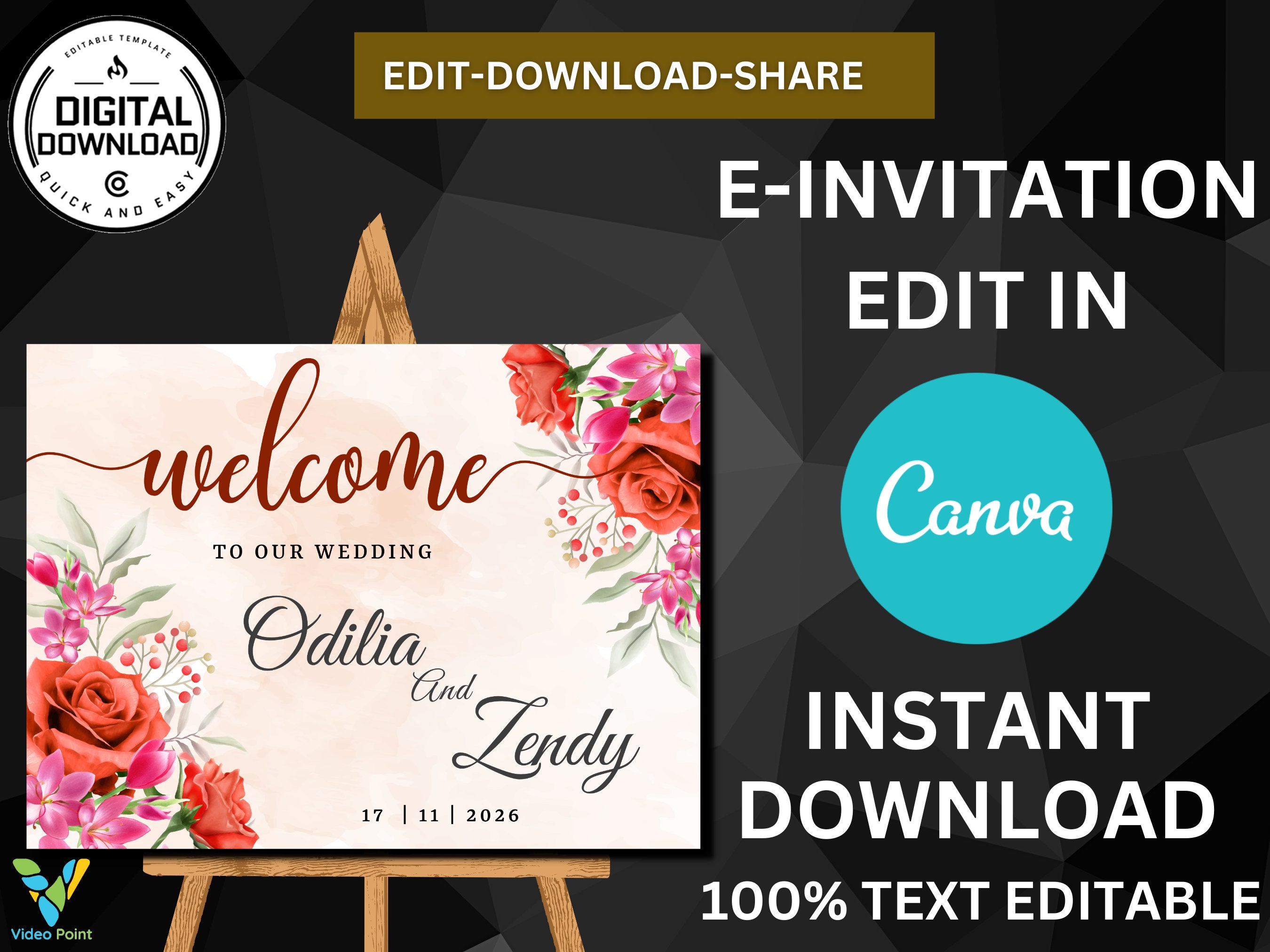 Editable Welcome Sign, Welcome Sign Template, Floral Rose Welcome Sign ...