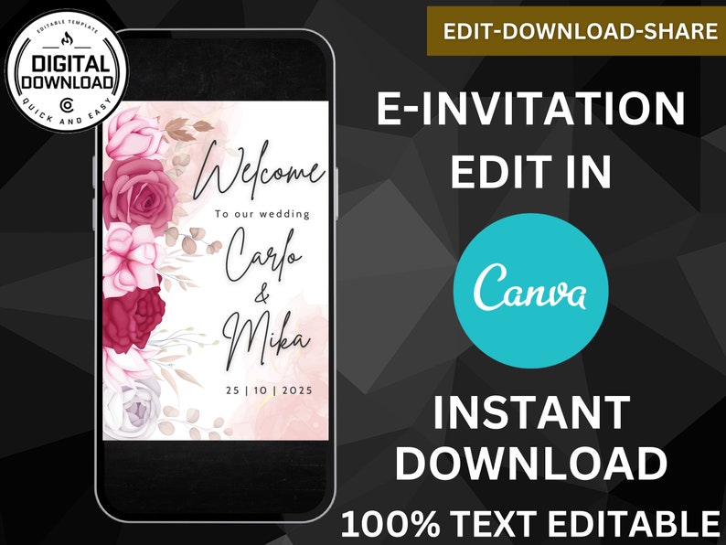 Editable Welcome Sign, Welcome Sign Template, Rose Welcome Sign, DIY ...