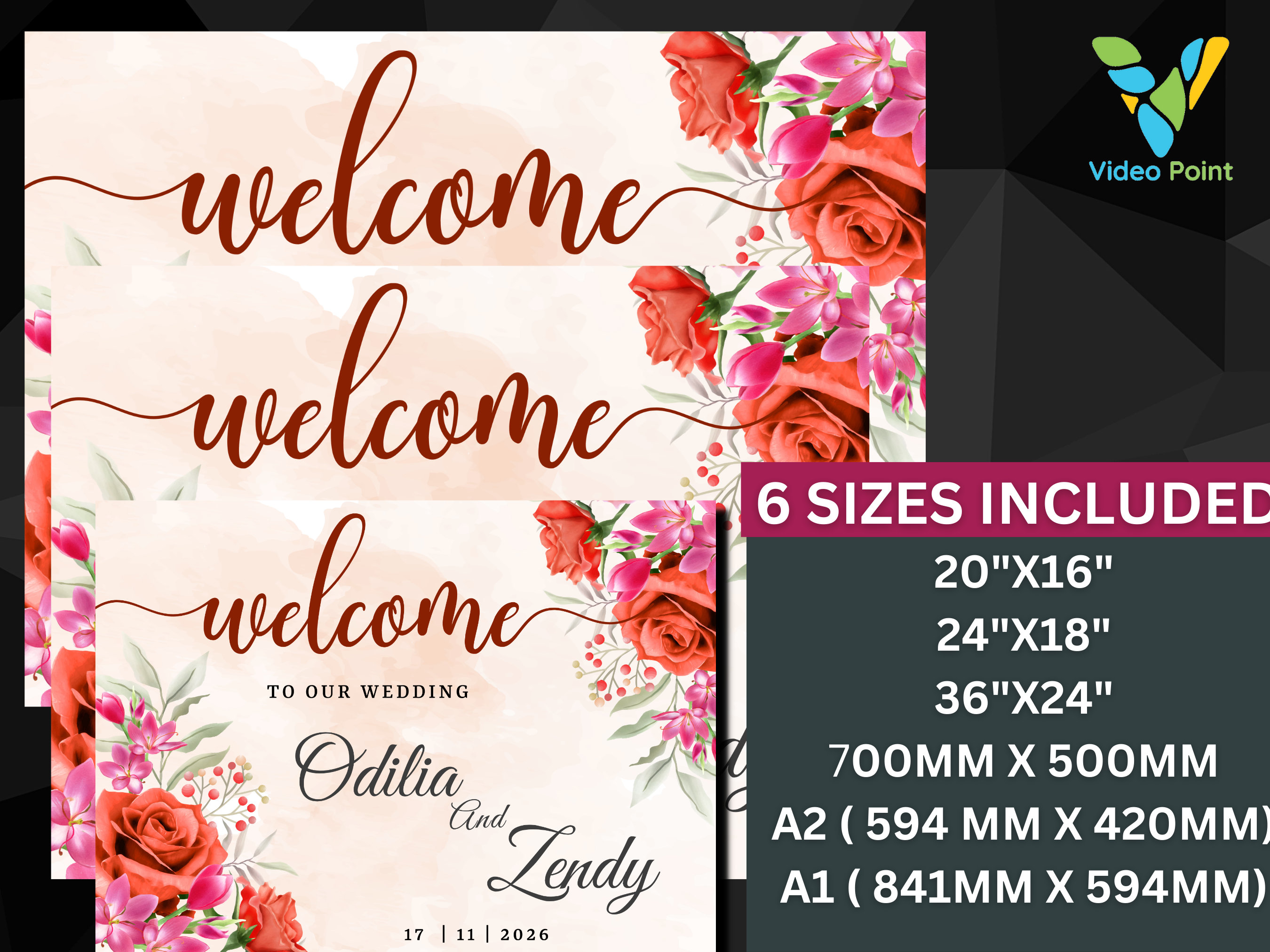 Editable Welcome Sign, Welcome Sign Template, Floral Rose Welcome Sign ...