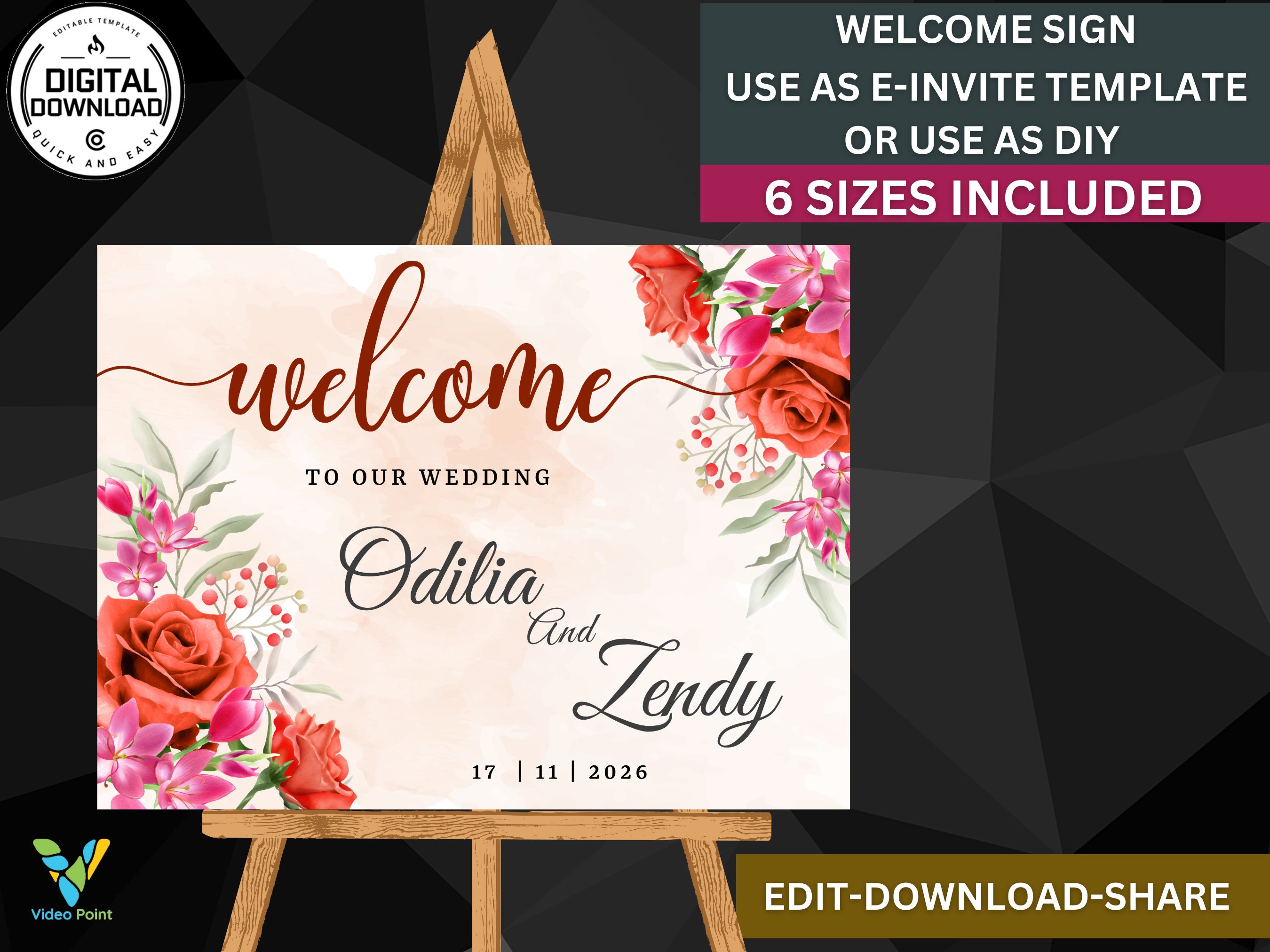 Editable Welcome Sign, Welcome Sign Template, Floral Rose Welcome Sign ...