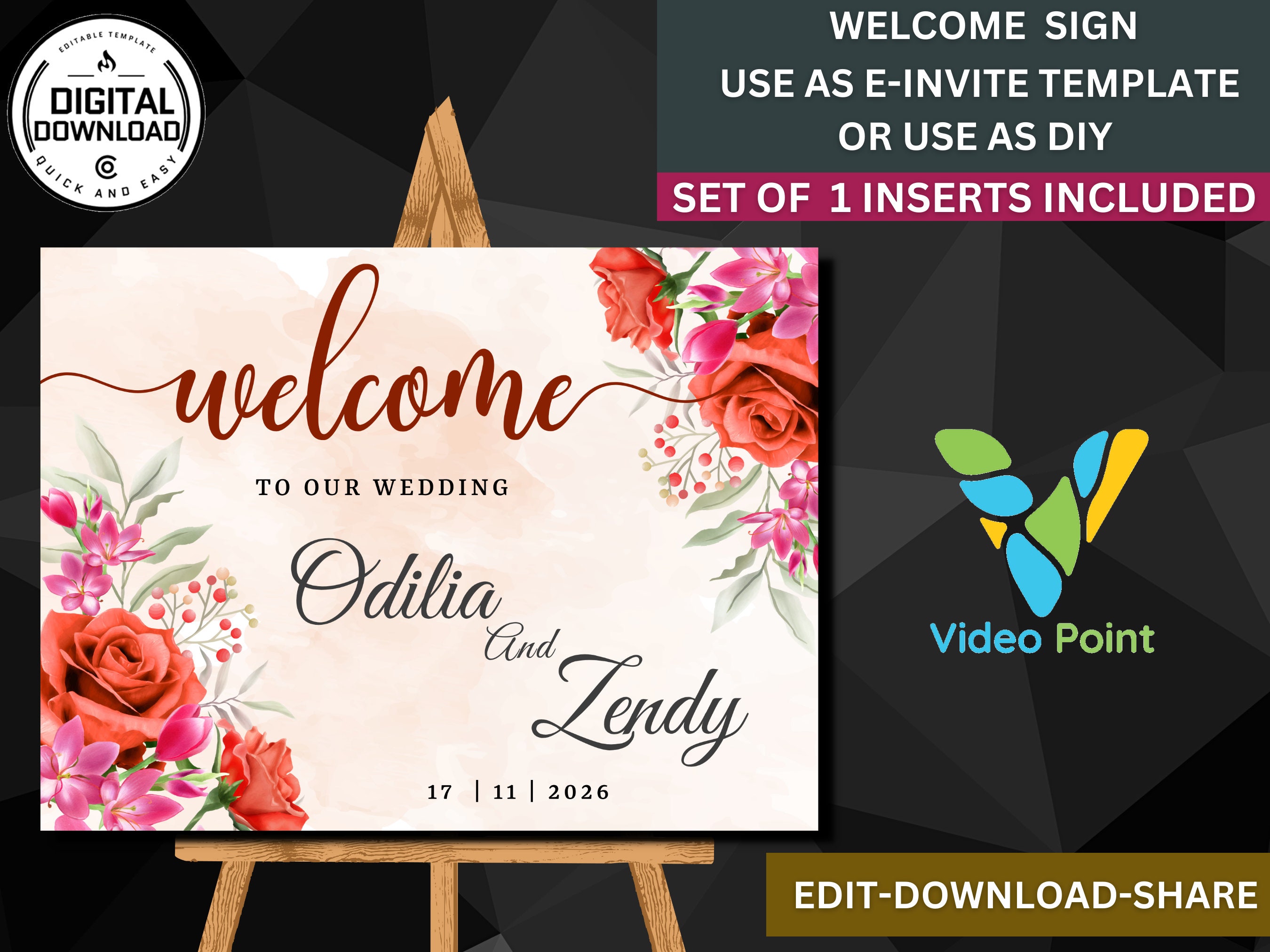 Editable Welcome Sign, Welcome Sign Template, Floral Rose Welcome Sign ...