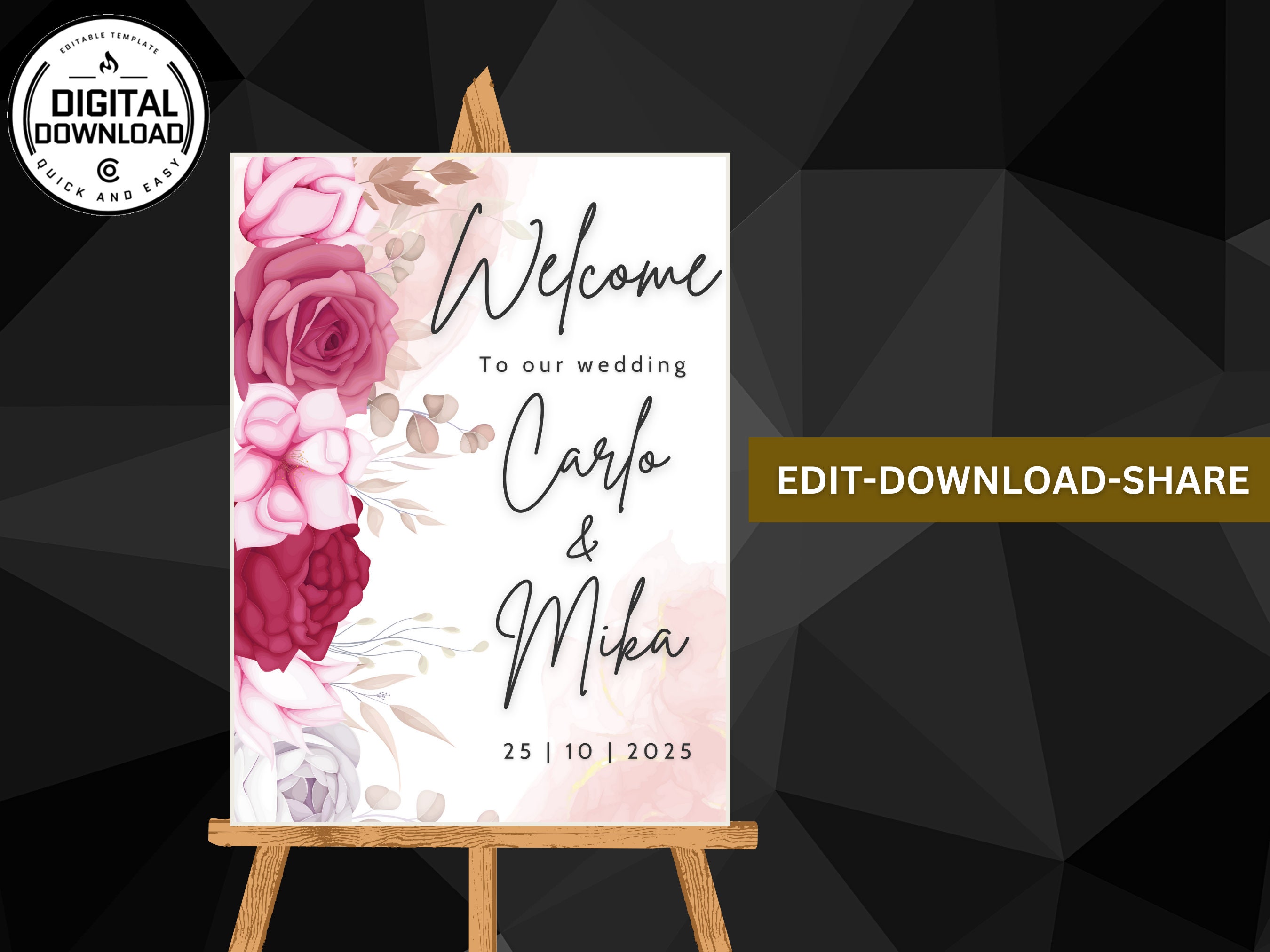 Editable Welcome Sign, Welcome Sign Template, Rose Welcome Sign, DIY ...