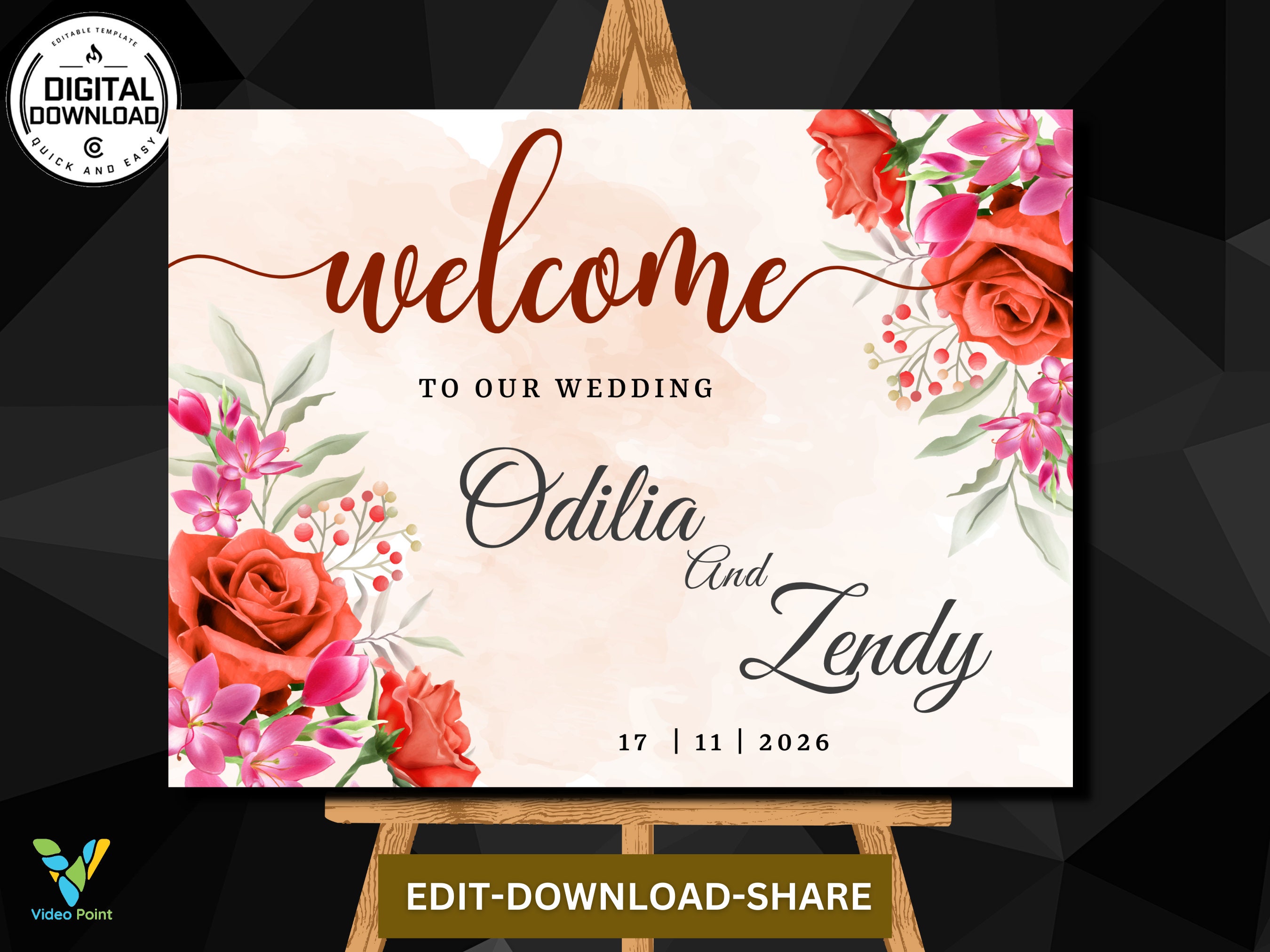 Editable Welcome Sign, Welcome Sign Template, Floral Rose Welcome Sign ...