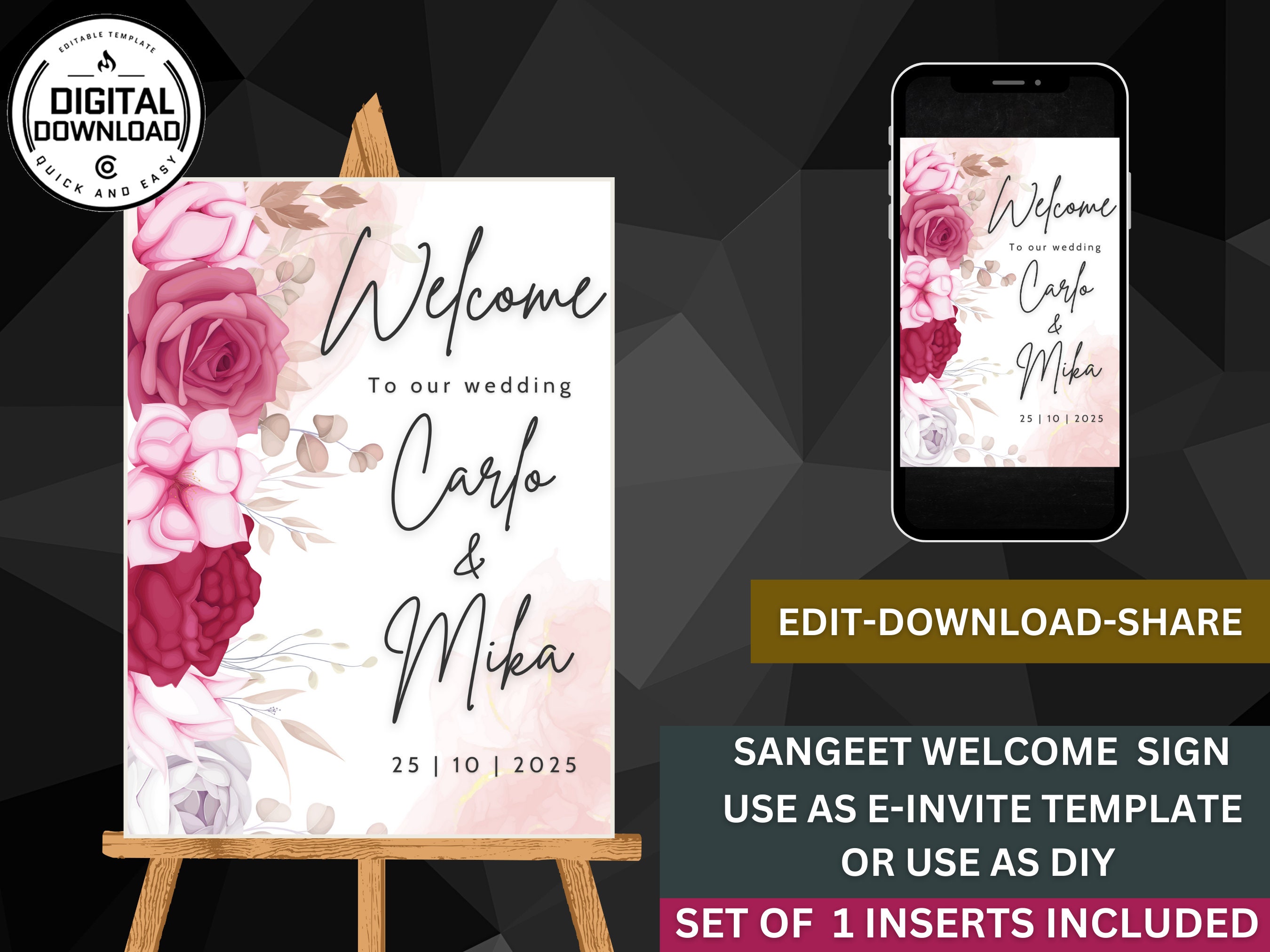Editable Welcome Sign, Welcome Sign Template, Rose Welcome Sign, DIY ...