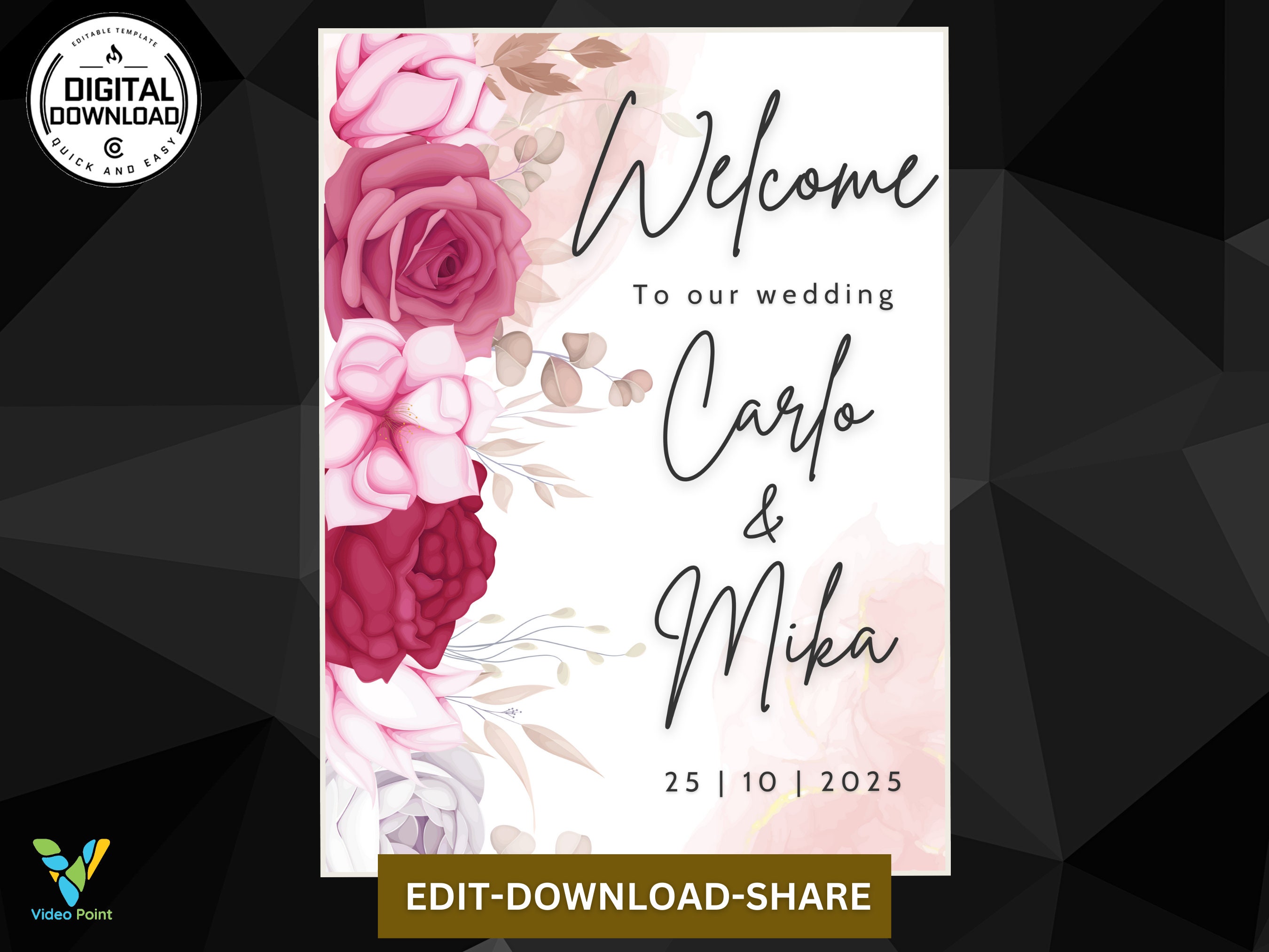 Editable Welcome Sign, Welcome Sign Template, Rose Welcome Sign, DIY ...