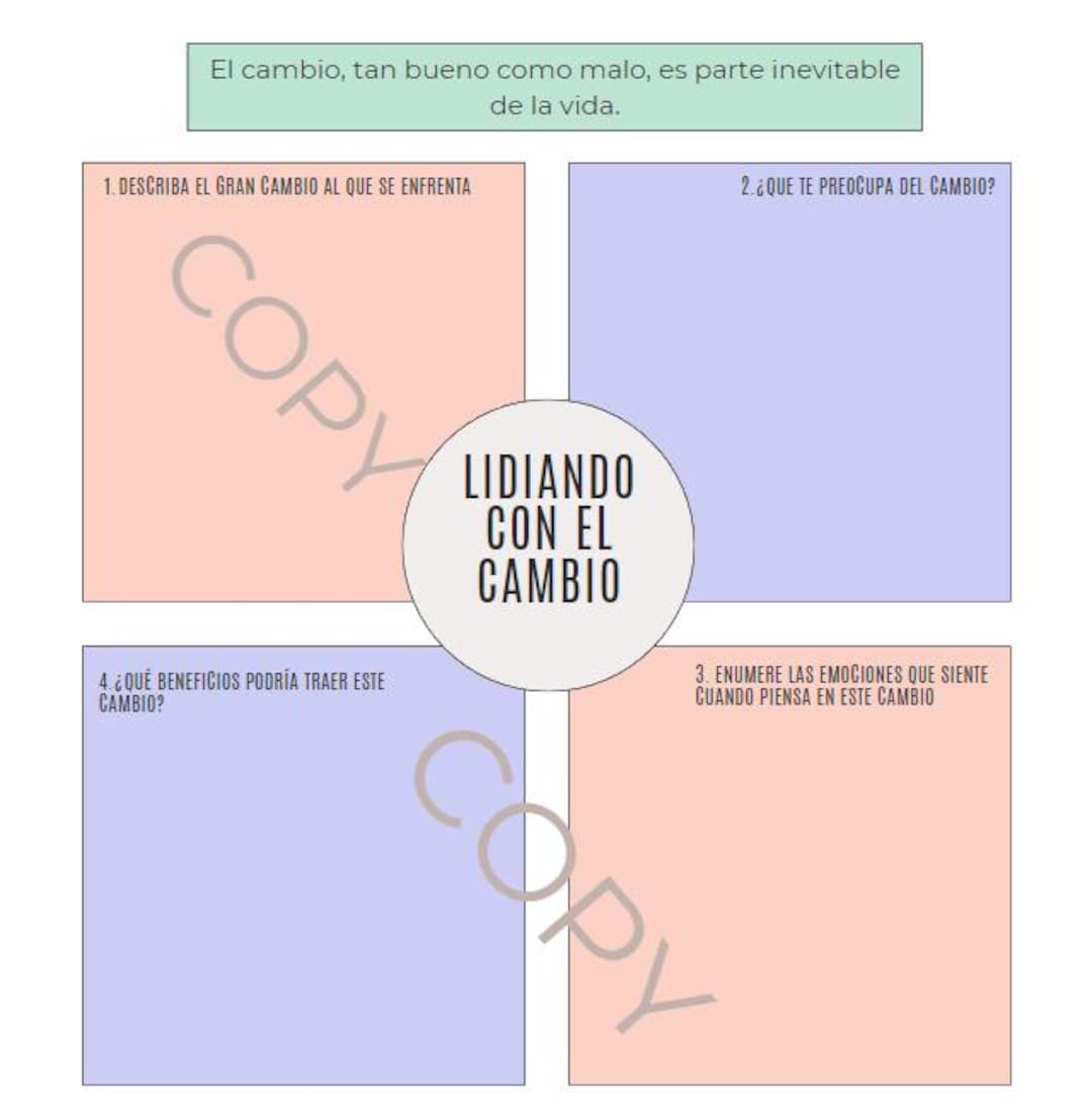 Worksheets for Spanish Mental Health- Lidiando Con El Cambio - Etsy
