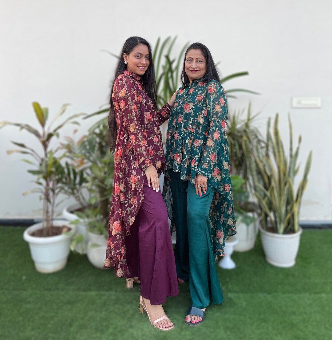 Viscose Organza Floral Print Shrug for Women, High Low Button Down ...