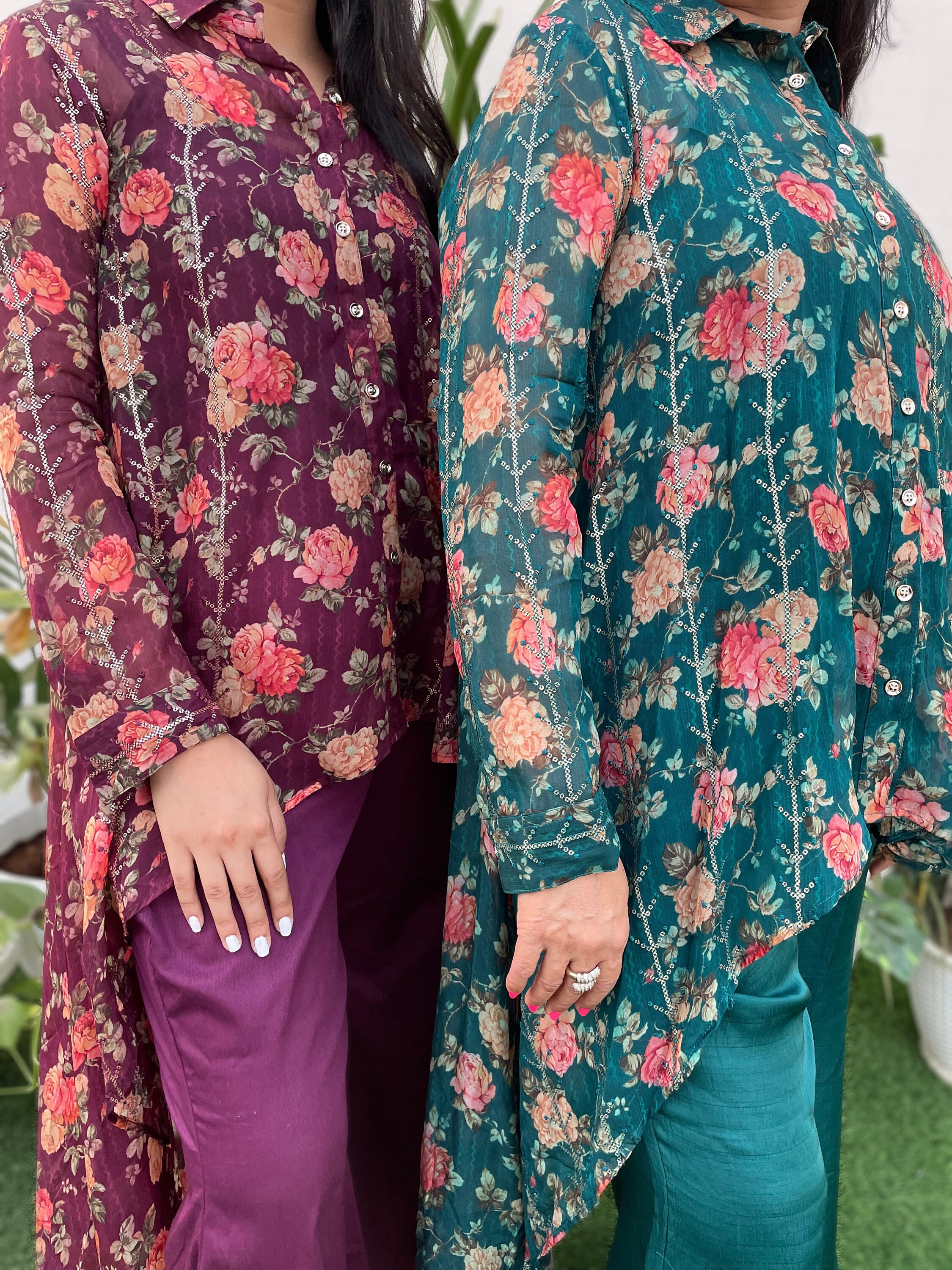 Viscose Organza Floral Print Shrug for Women, High Low Button Down ...