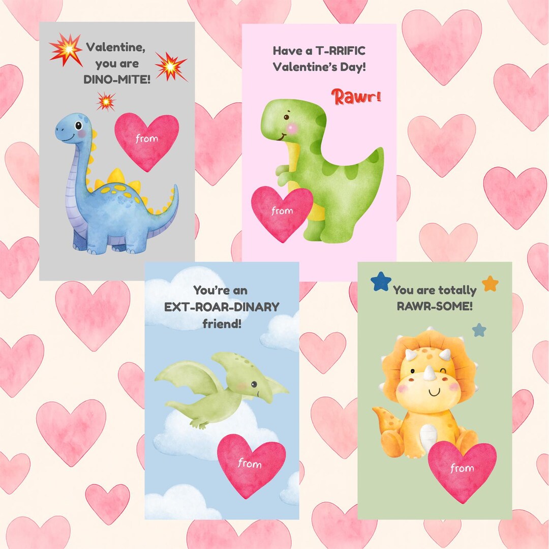 Printable Dinosaur Valentine's Cards | Digital Download - Etsy