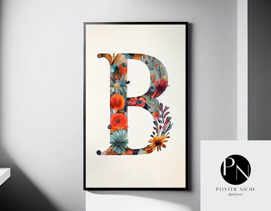 Letter B | Boho Alphabet Minimalist Floral Initials | PRINTABLE Instant ...