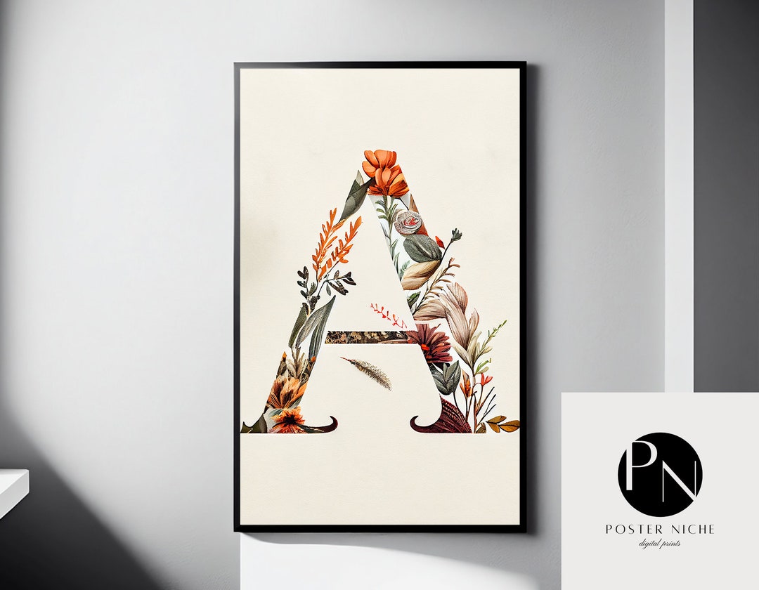 Letter A | Boho Alphabet Minimalist Floral Initials | PRINTABLE Instant ...