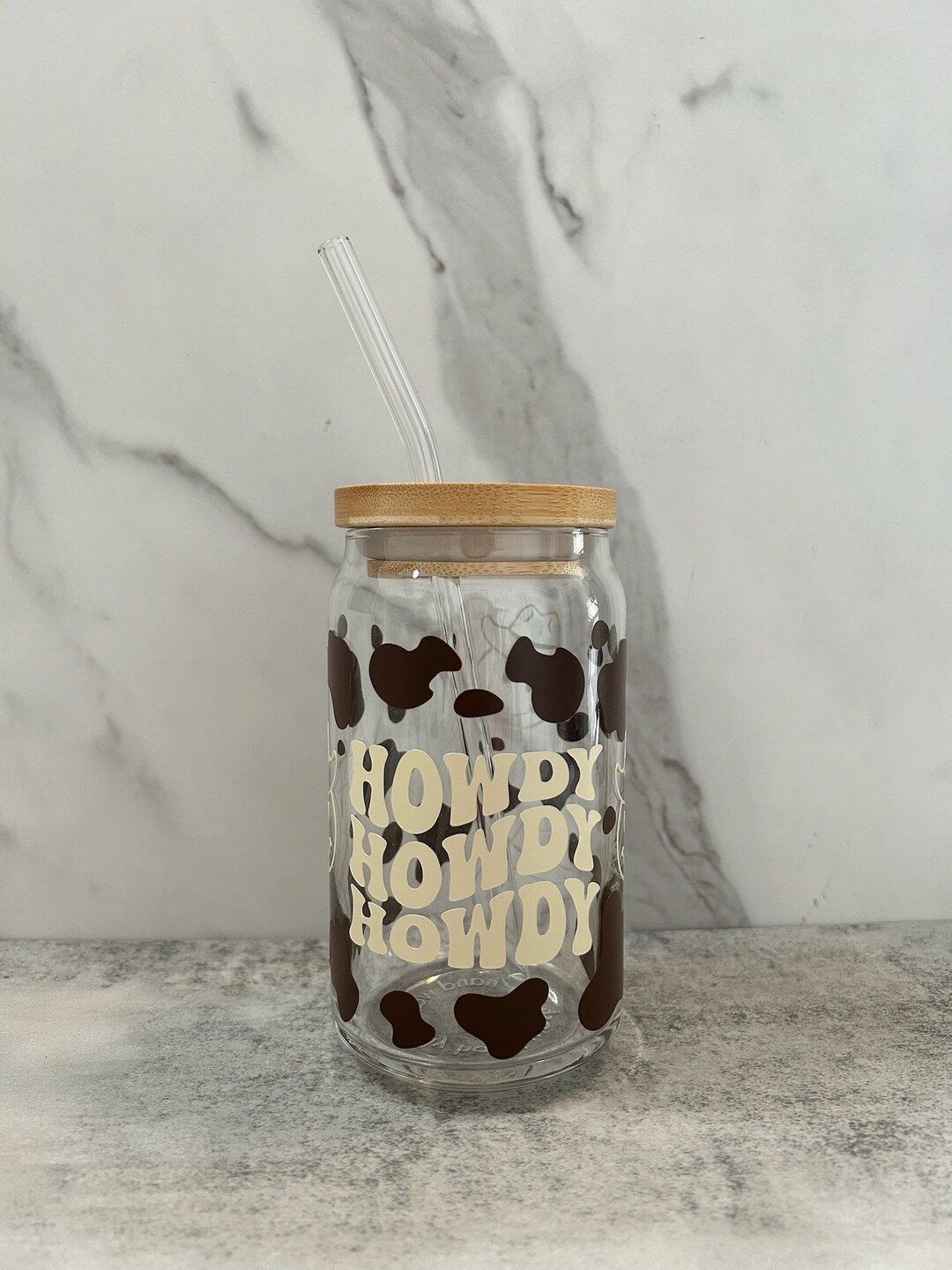 Howdy Custom Glas Cup Cute Western Themed Cup Cow Print Cup - Etsy