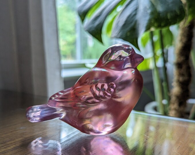 Fenton Pink Sparrow RARE Iridescent Carnival Glass Songbird Bird ...