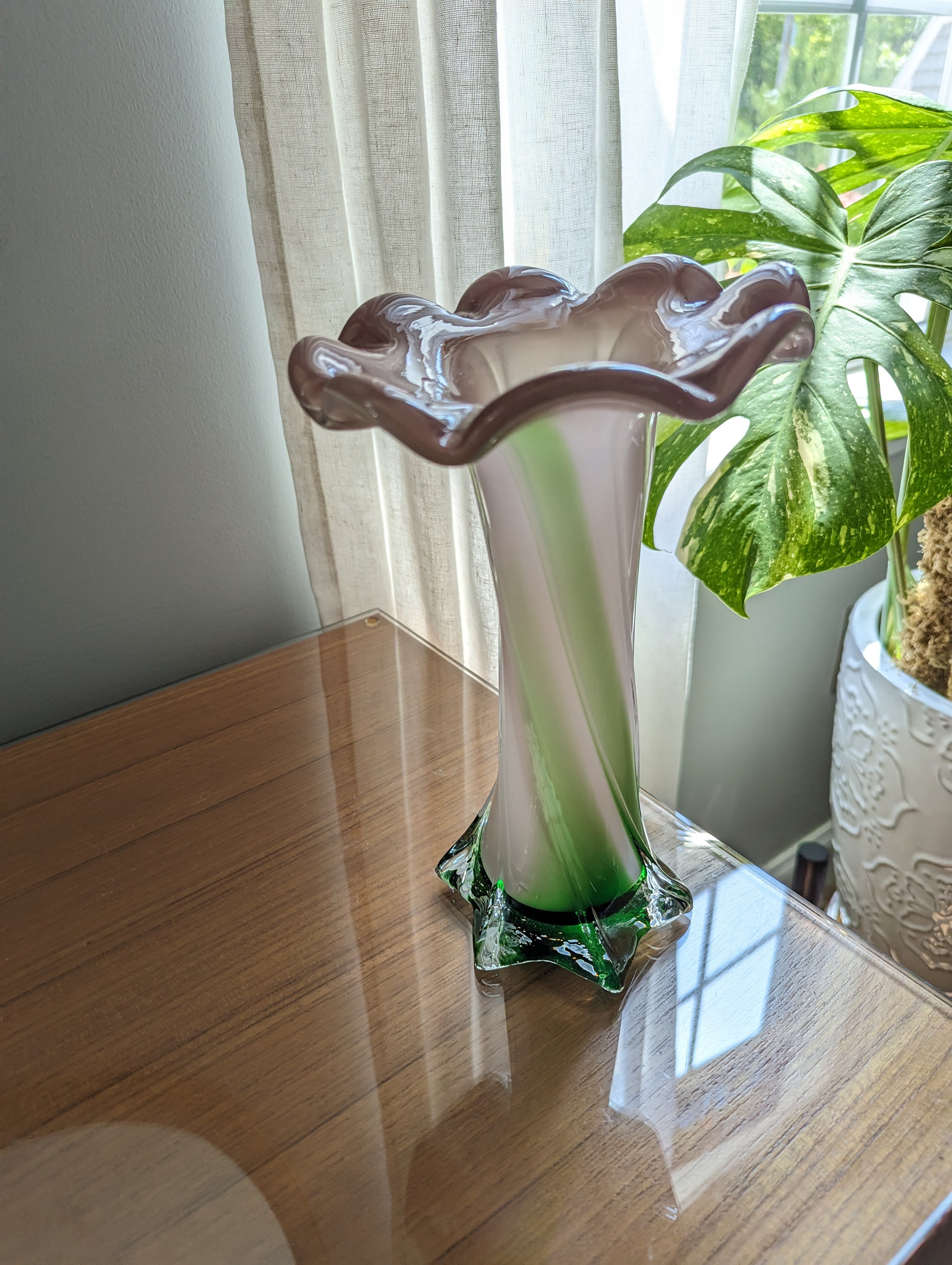 Cased Glass Vase Flower Shaped Spiral Ruffle Floral Display - Etsy