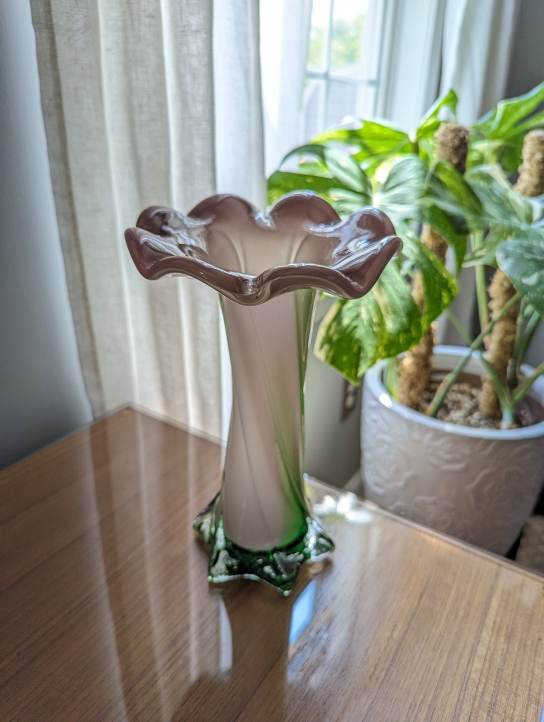 Cased Glass Vase Flower Shaped Spiral Ruffle Floral Display - Etsy