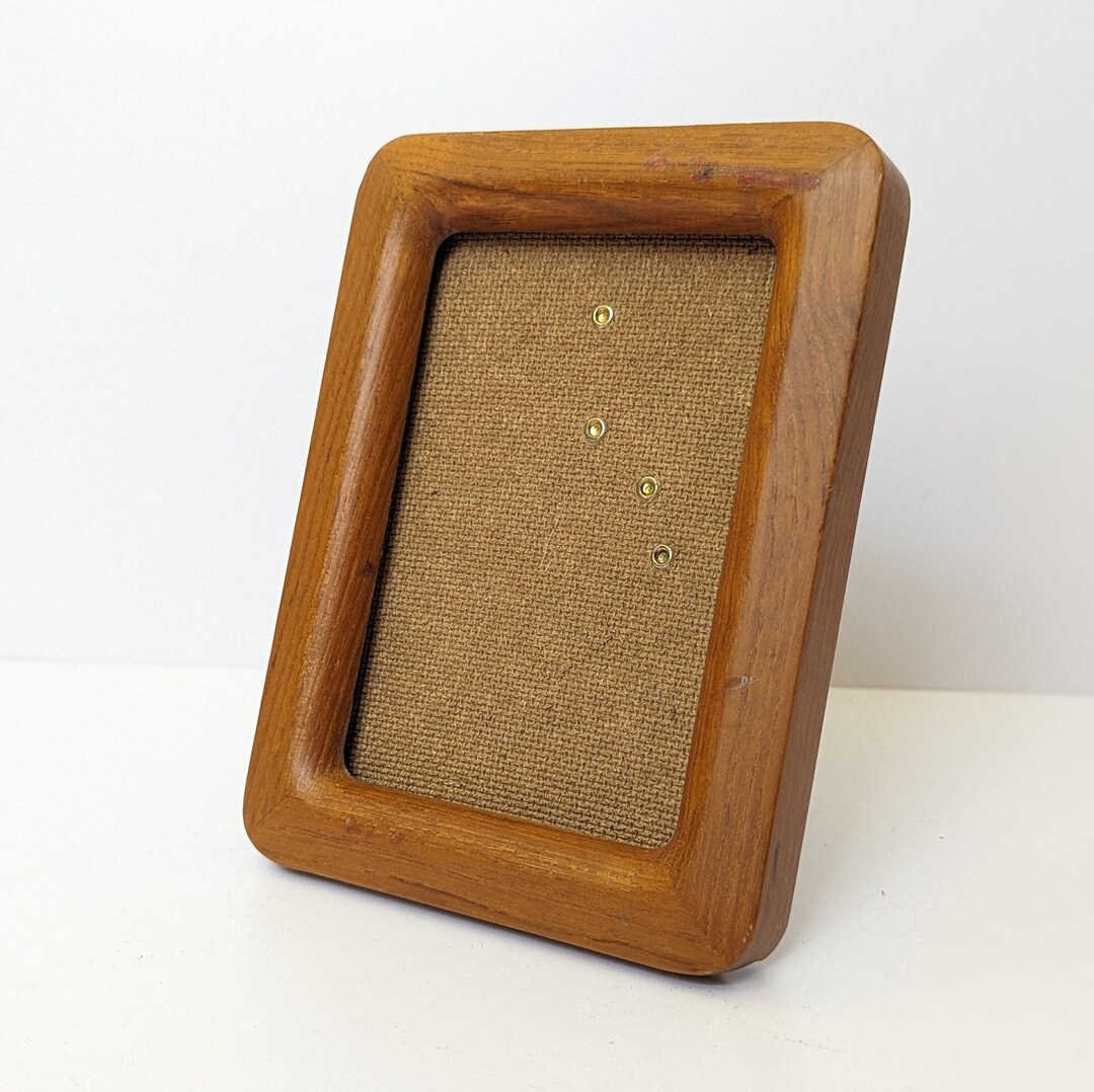 3.5x5 Teak Frame Rounded Corner Photo Display Vintage Picture Boho Home ...